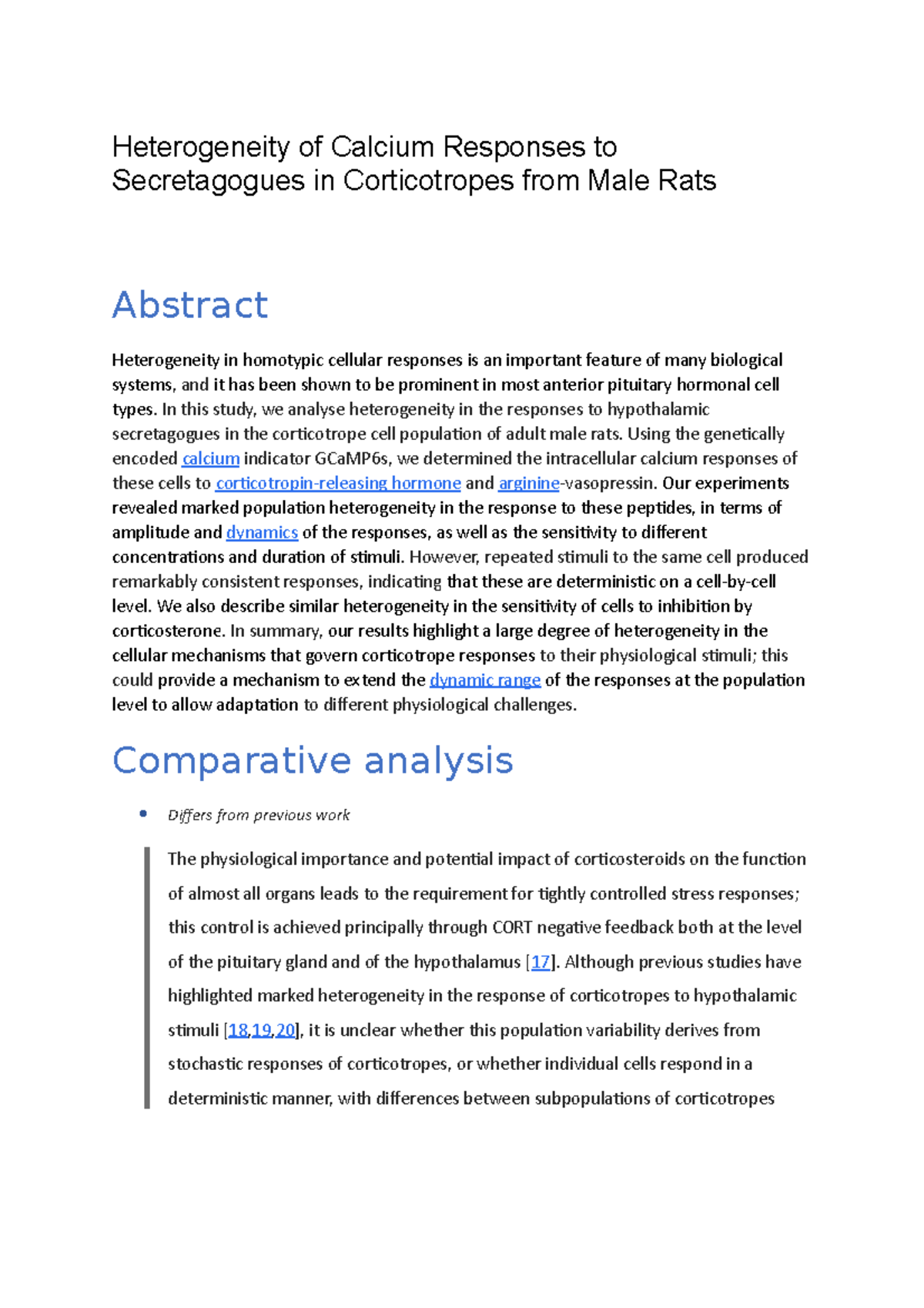 Heterogeneity of Calcium Responses to Secretagogues in Corticotrophs ...