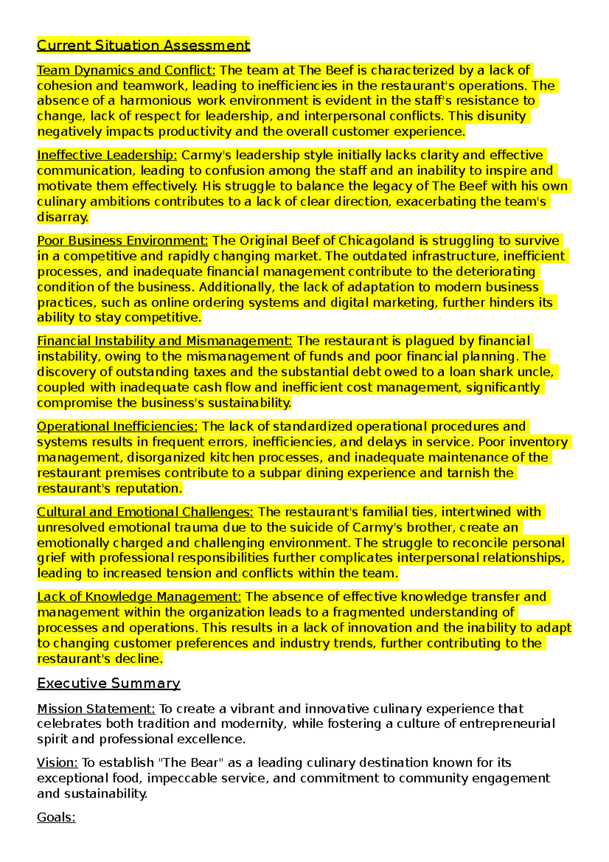 Management - 2nd Exam - Current Situation Assessment Team Dynamics and ...