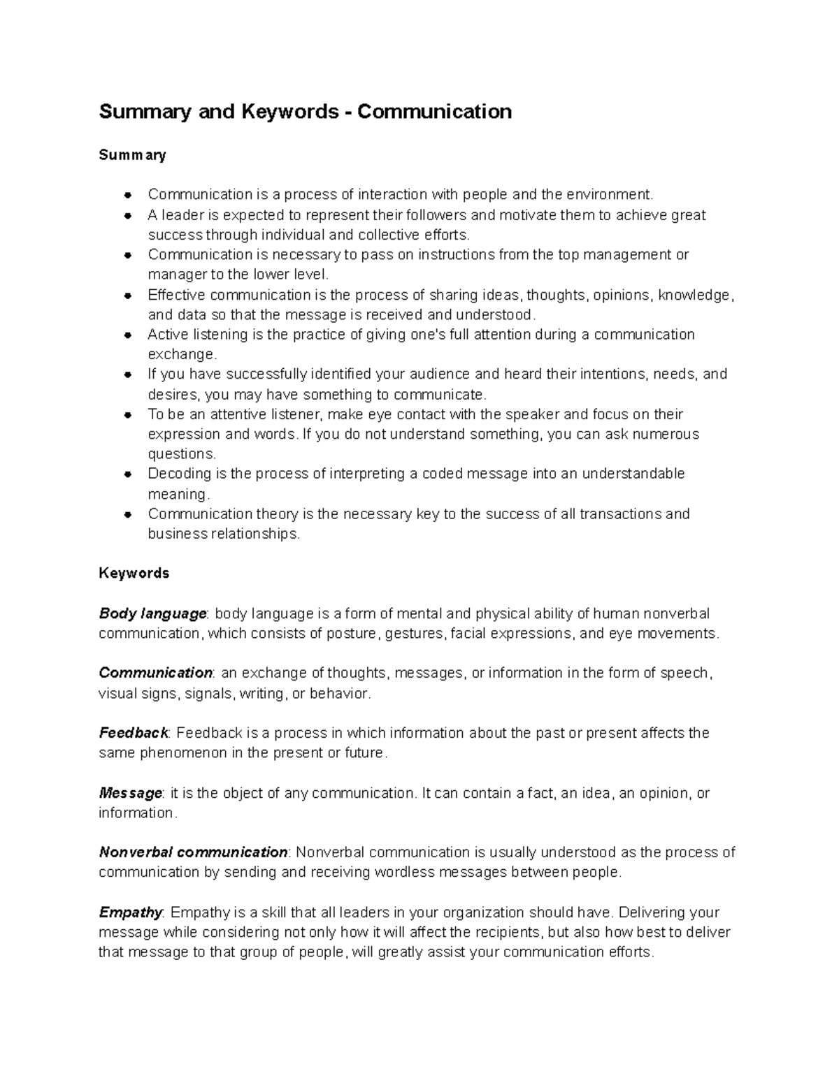 Summary and Keywords - Communication - Summary and Keywords ...