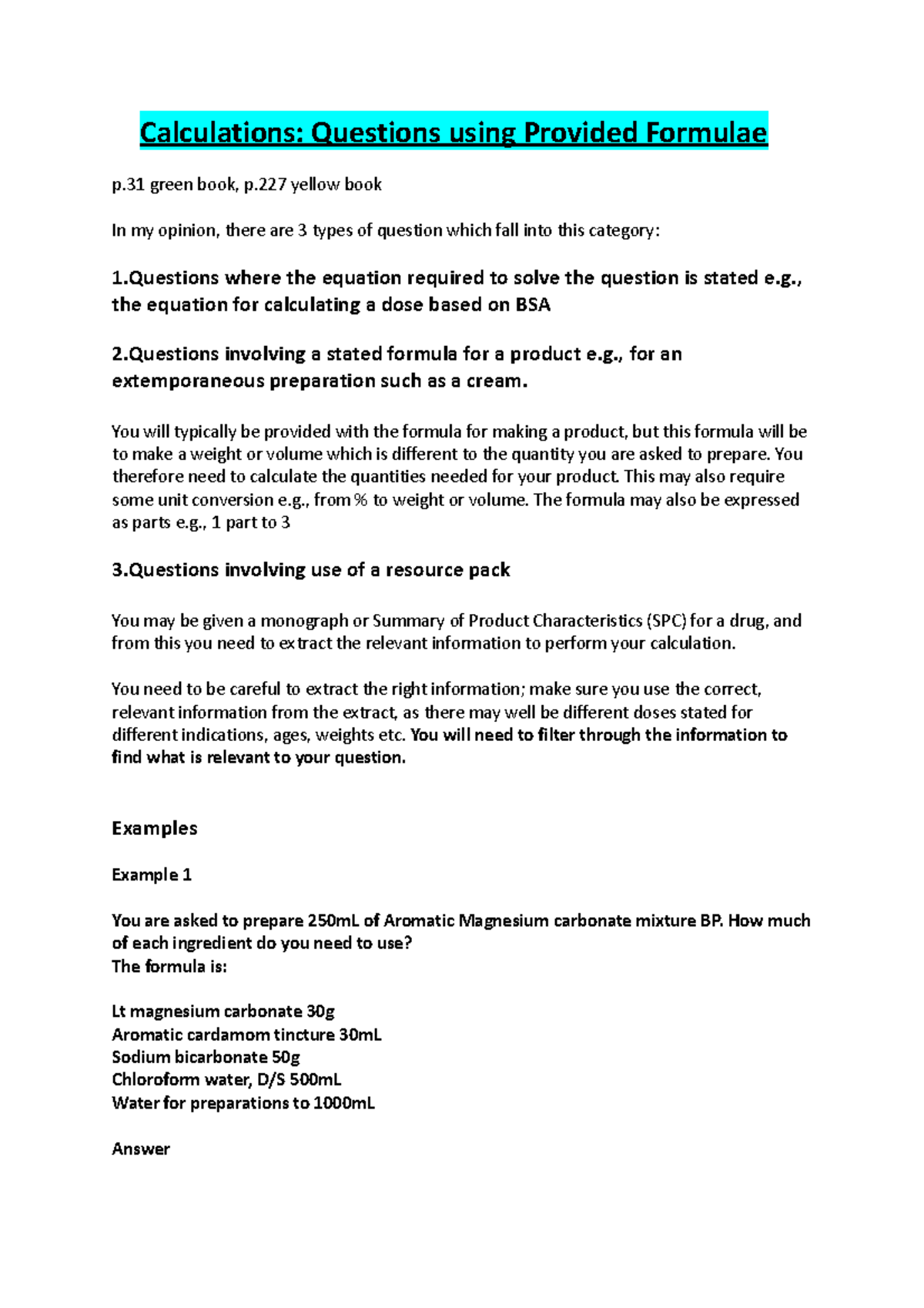 Calculations-Using-provided-formulae - Calculations: Questions using ...