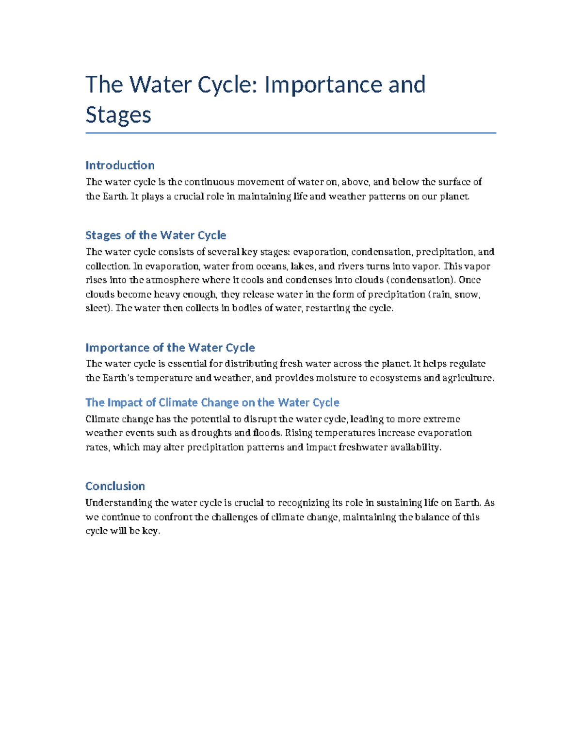 Water Cycle Report - eso - The Water Cycle: Importance and Stages ...