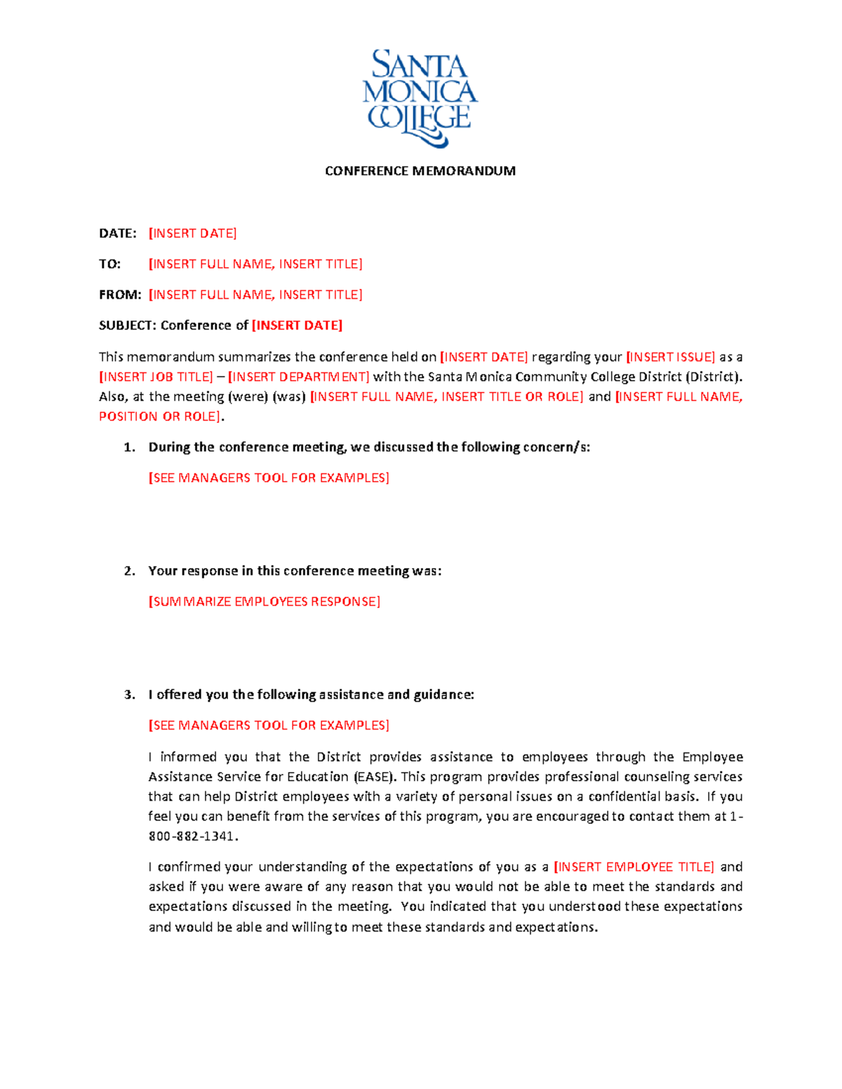 Conference memorandum template - CONFERENCE MEMORANDUM DATE: [INSERT ...