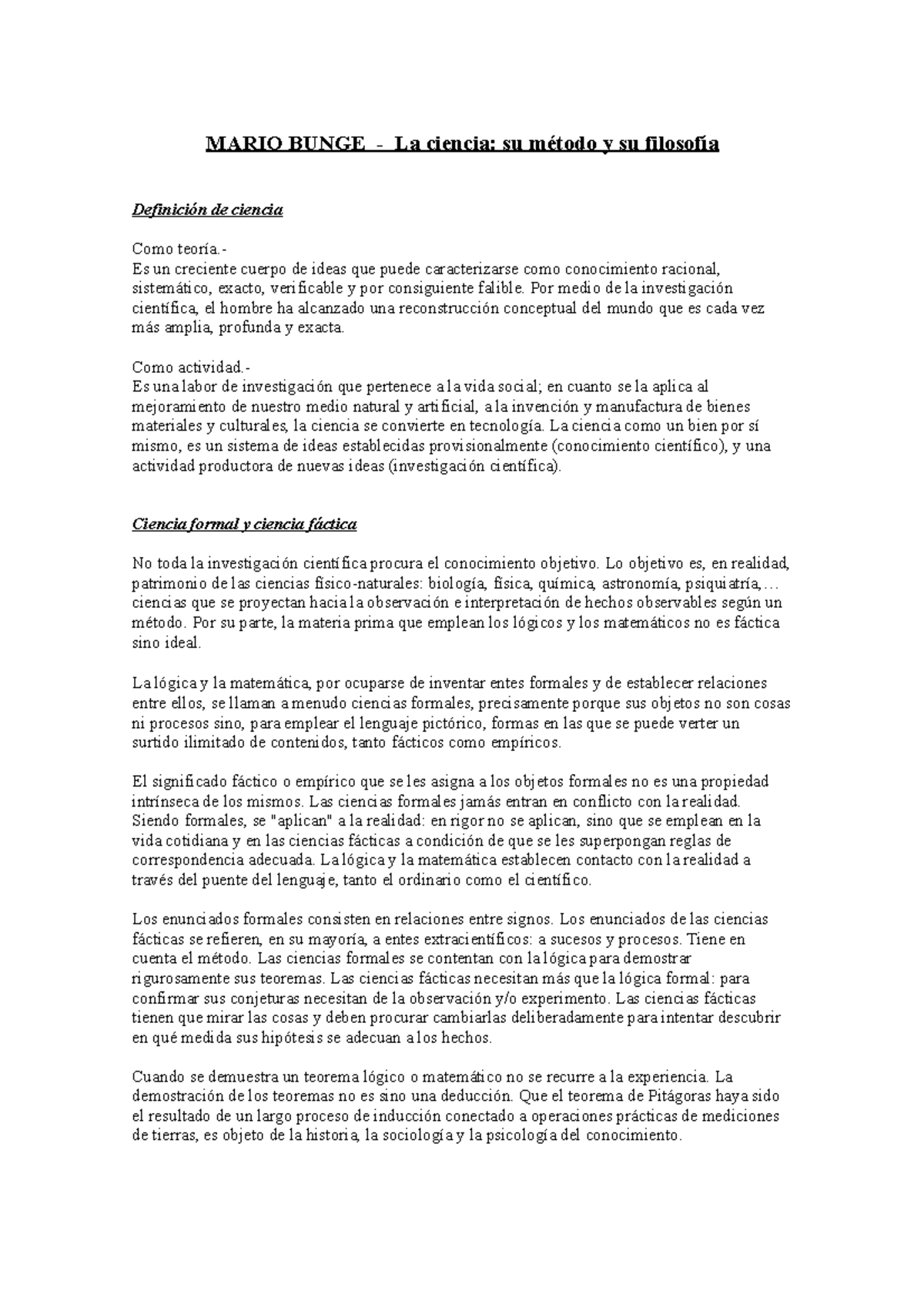 CFIL tipos y características de la ciencia - Bunge - MARIO BUNGE - La ...