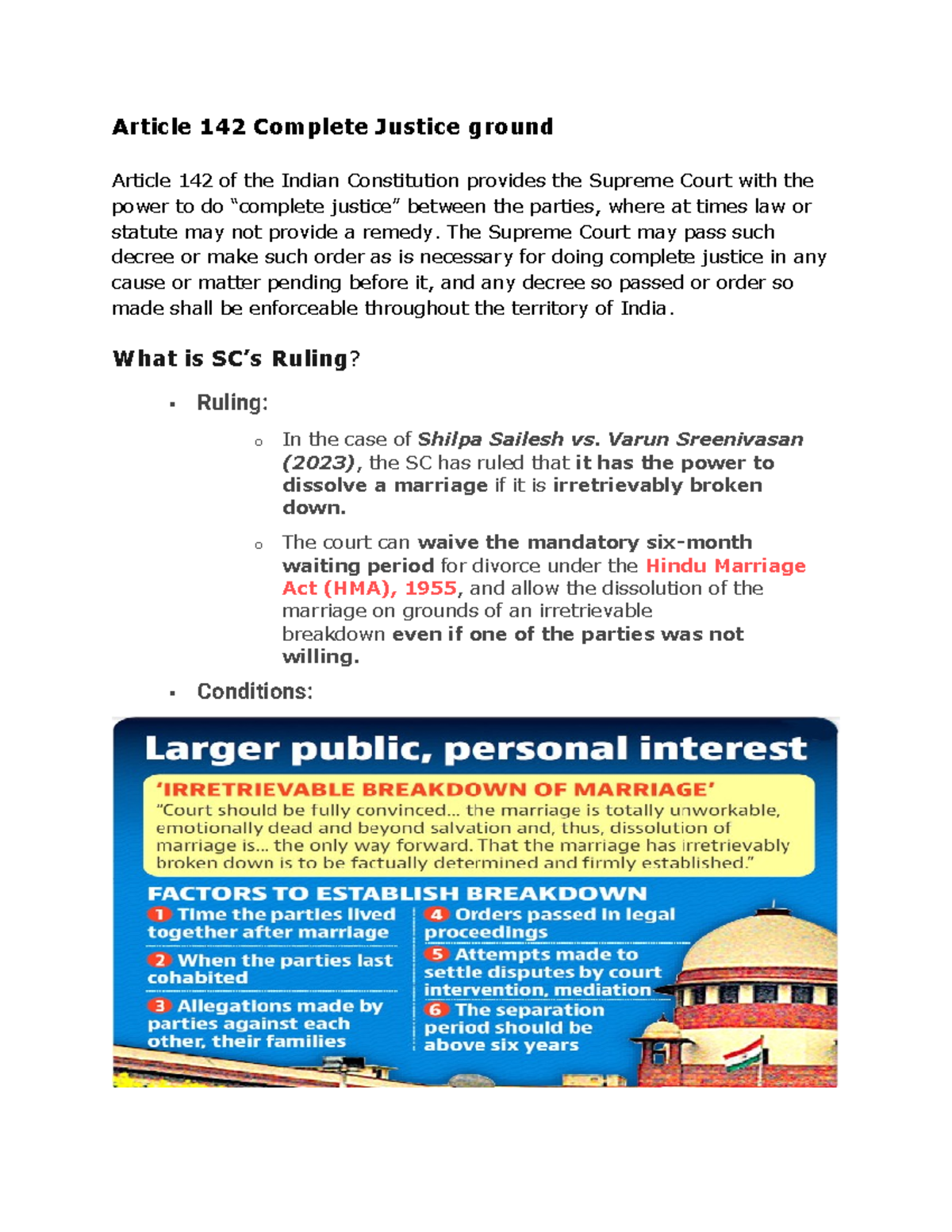 Article 142 Complete Justice ground - Article 142 Complete Justice ground Article 142 of the ...