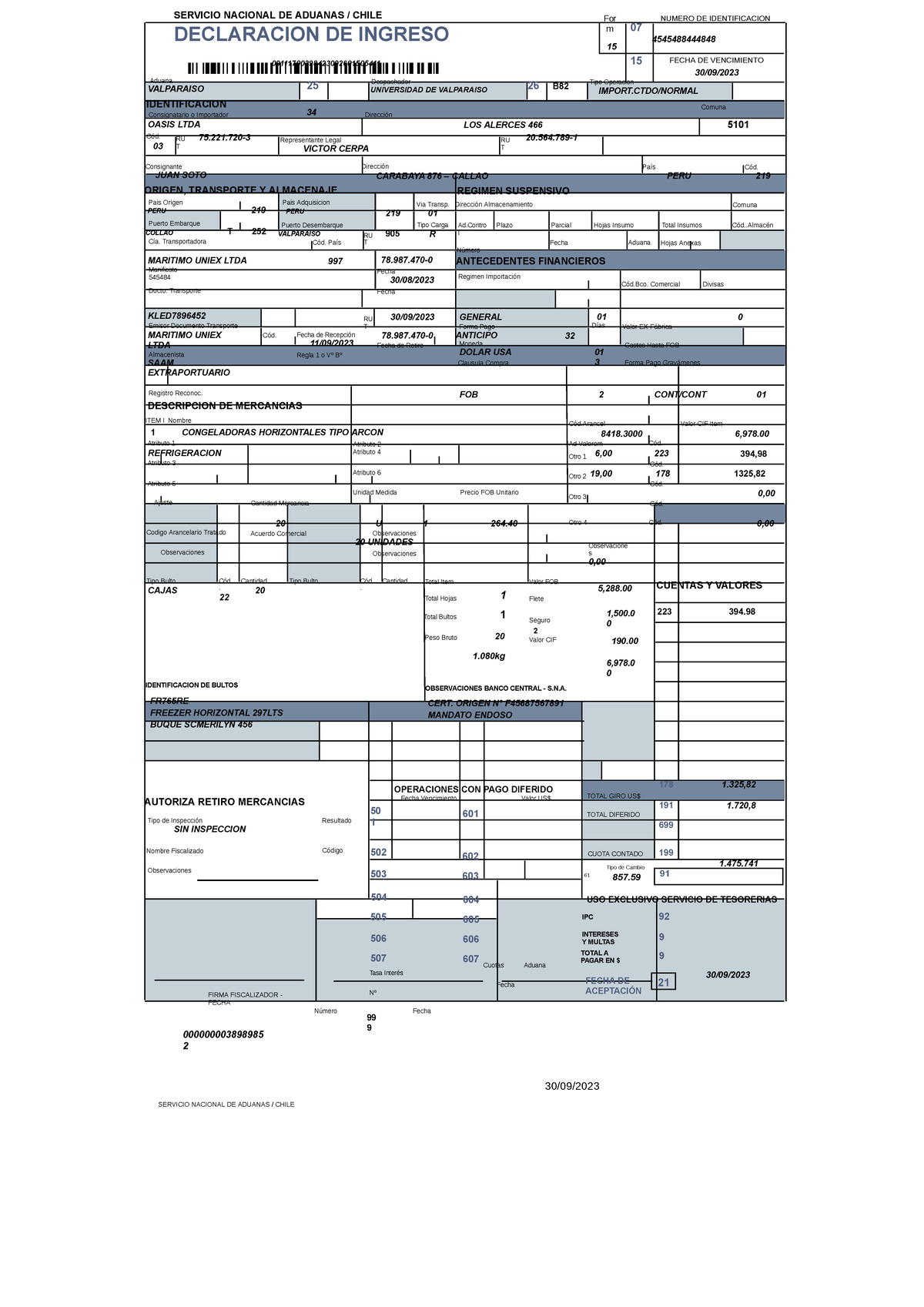 Din comercio exterior - SERVICIO NACIONAL DE ADUANAS / CHILE DECLARACION DE INGRESO - Studocu