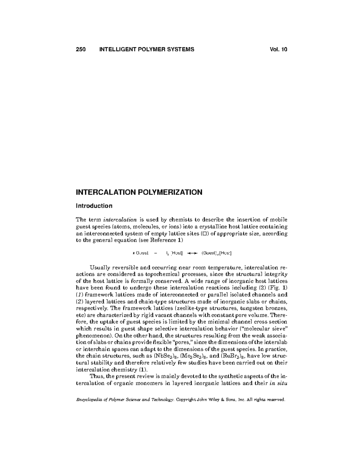 Intercalation Polymerization - 250 INTELLIGENT POLYMER SYSTEMS Vol. 10 ...