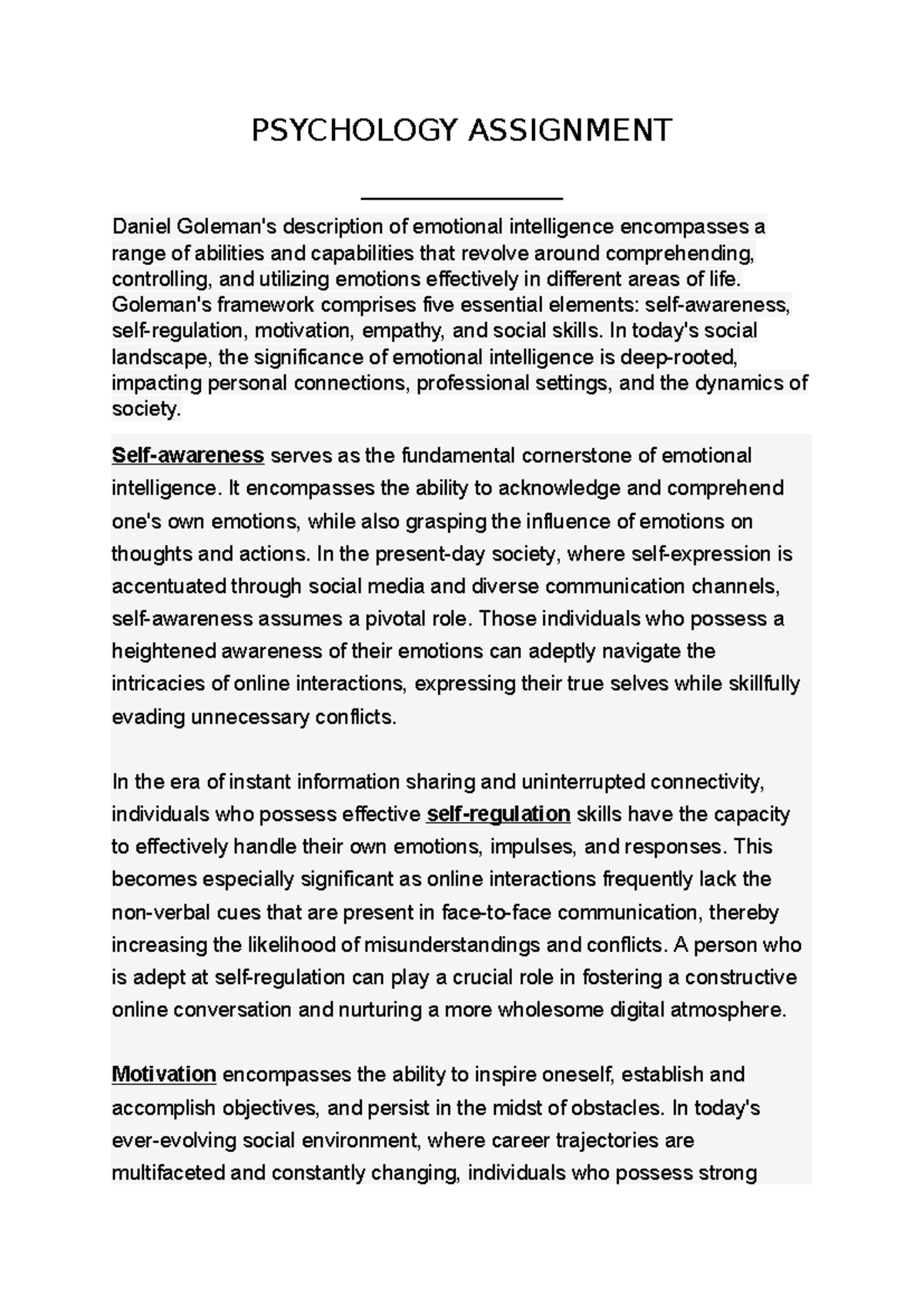 Psychology Assignment - PSYCHOLOGY ASSIGNMENT _____________ Daniel ...