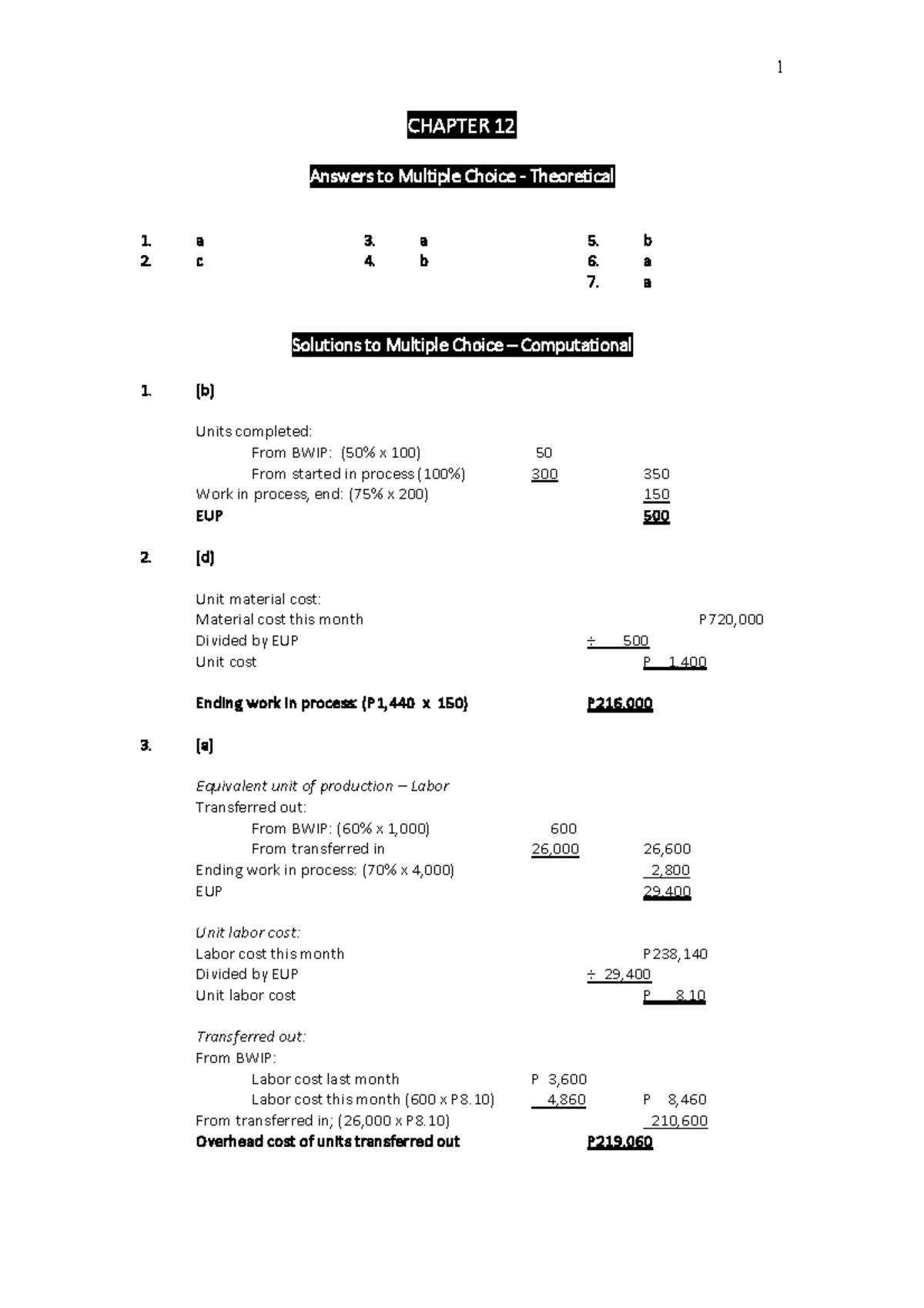 Cost Guerrero 2011 Chap 12 - CHAPTER 12 Answers to Multiple Choice ...