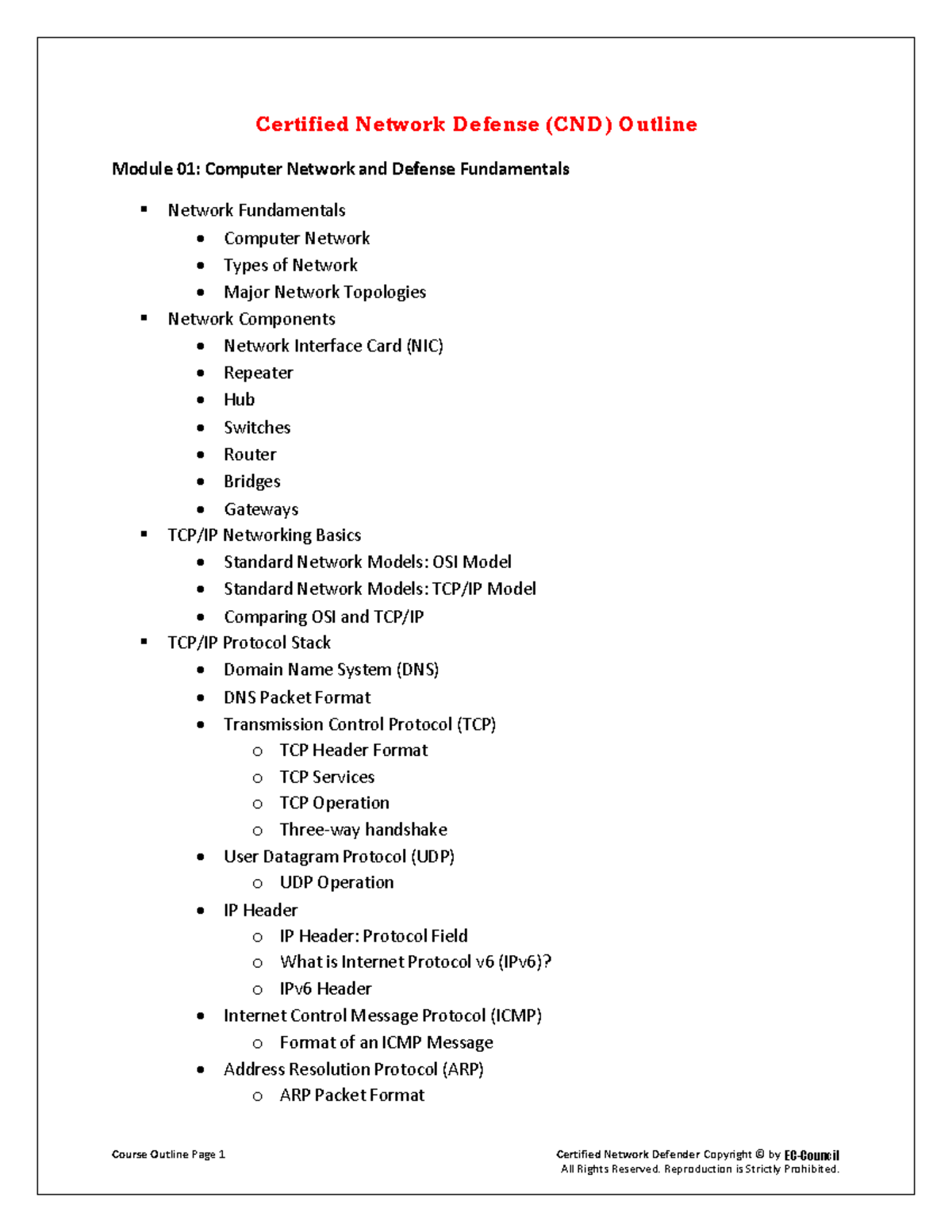 LECTURE NOTES FOR THE COURSE - Certified Network Defense (CND) Outline ...
