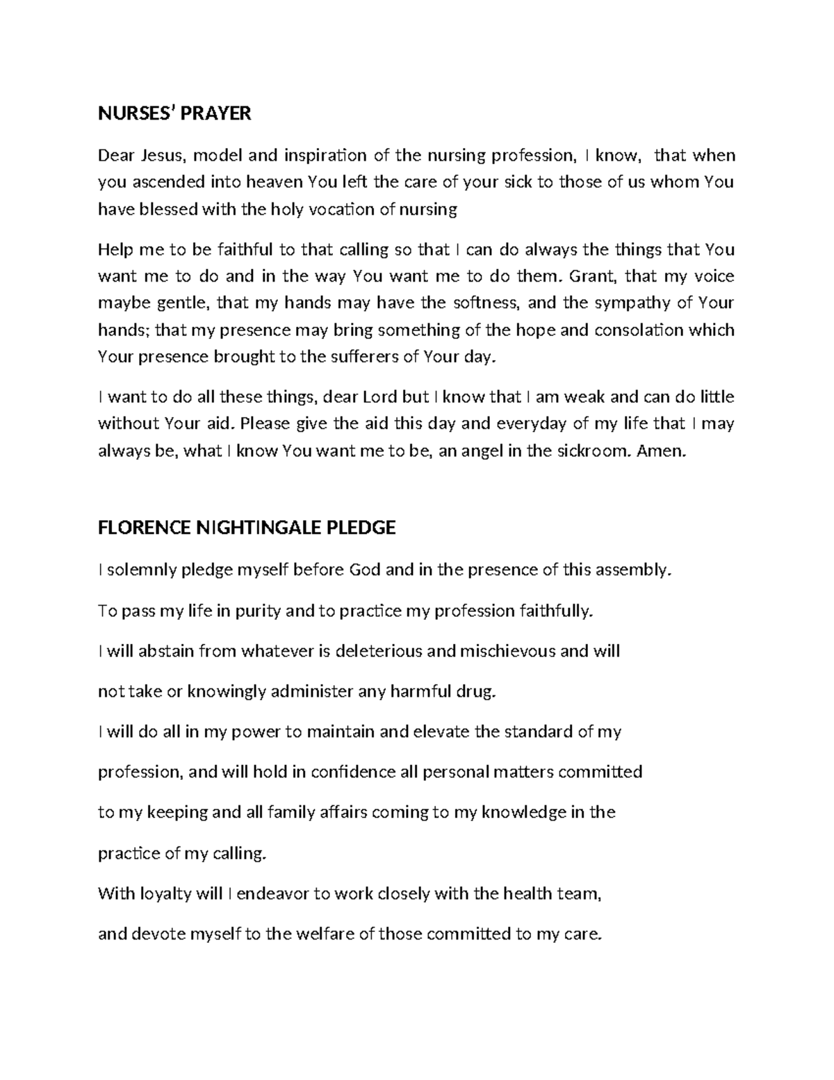 Nurses’ Prayer-WPS Office - NURSES’ PRAYER Dear Jesus, model and ...