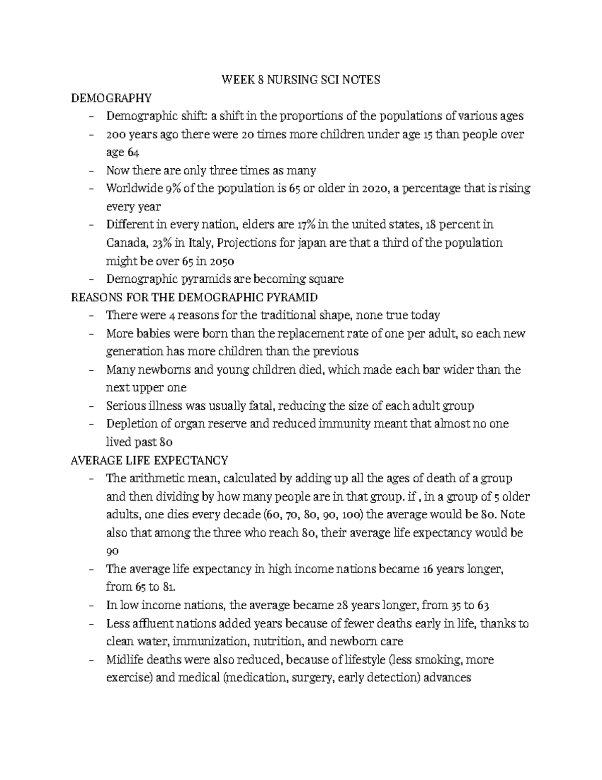 WEEK 8 Nursing SCI Notes - WEEK 8 NURSING SCI NOTES DEMOGRAPHY ...
