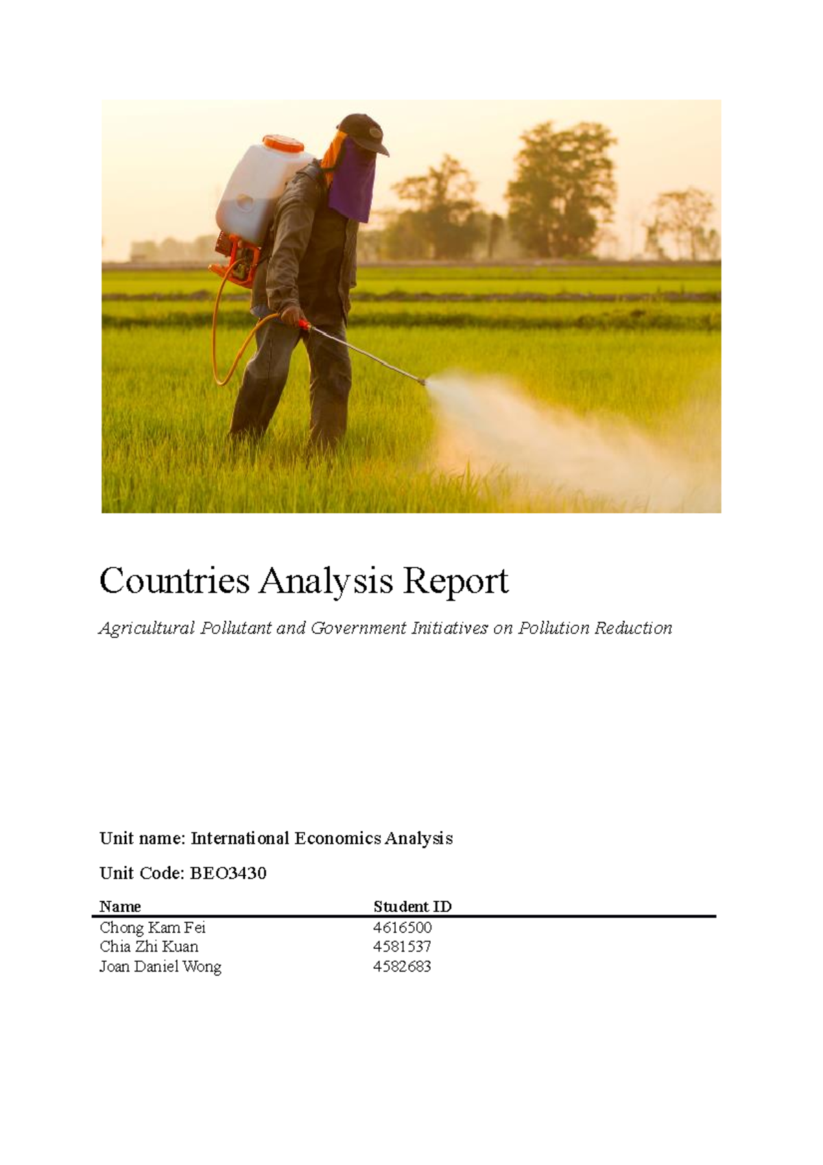 International Economic Analysis industry group report - Countries ...