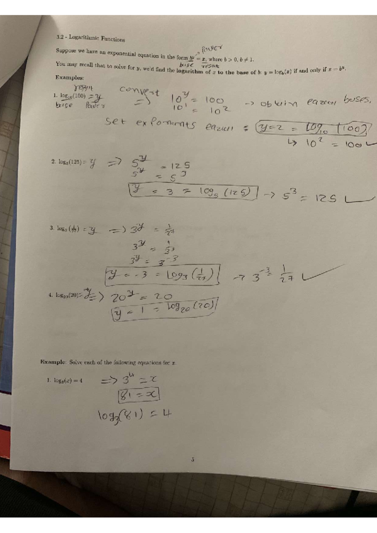 Math sec-3 - useful - 3 Logarithmic Functions Suppose we have an ...