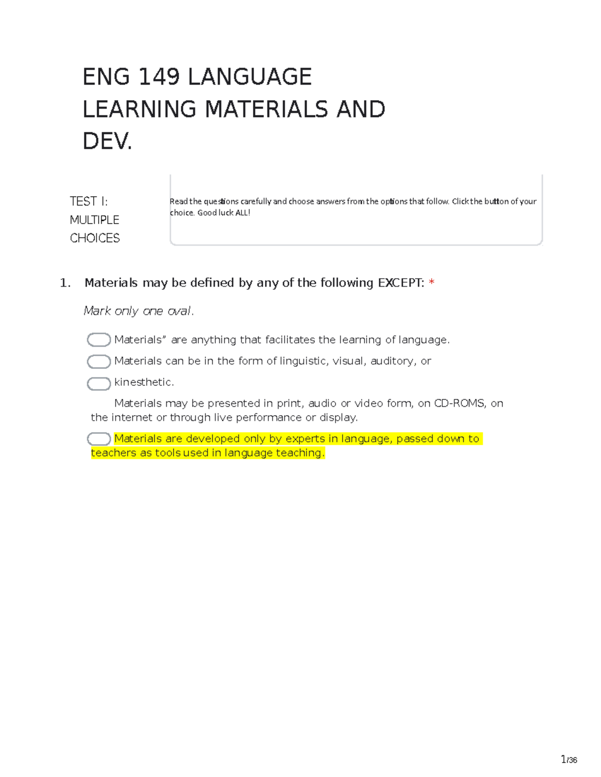 ENG 149 Language Learning Materials AND DEV - ENG 149 LANGUAGE LEARNING ...
