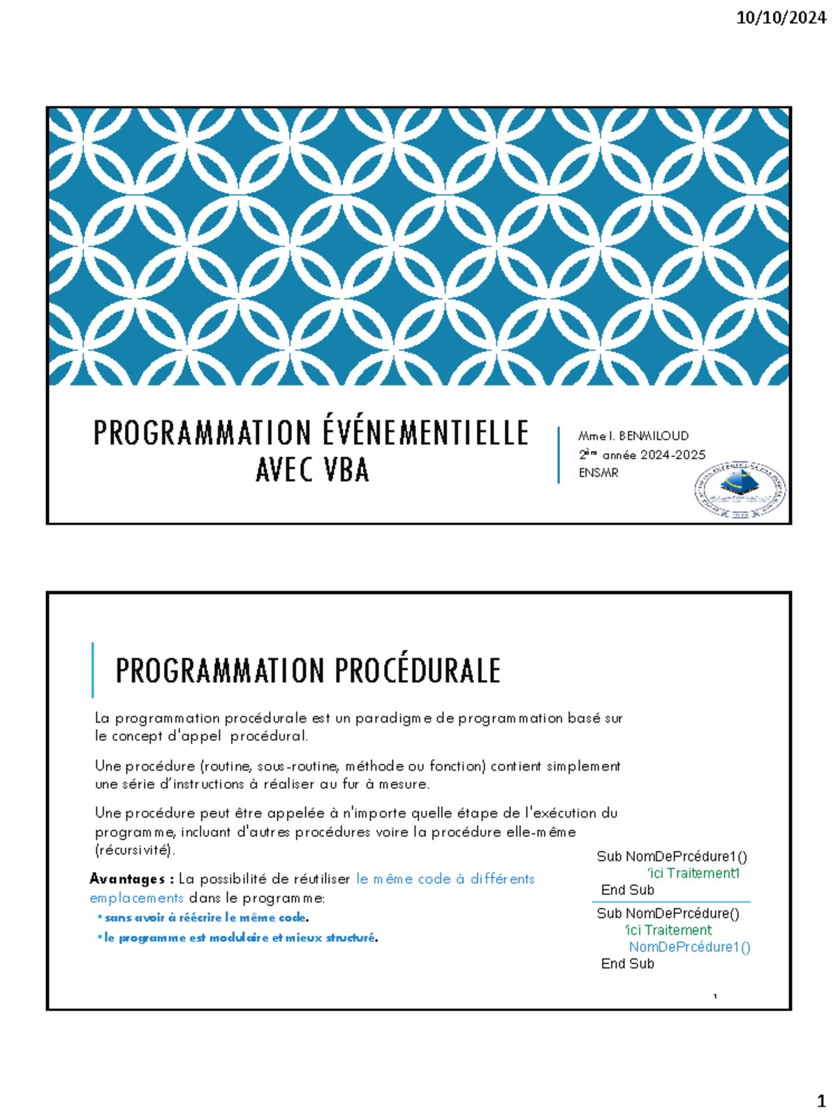 VBA diapos - c'est laprogrammatin sur excel visual basic analyse ...