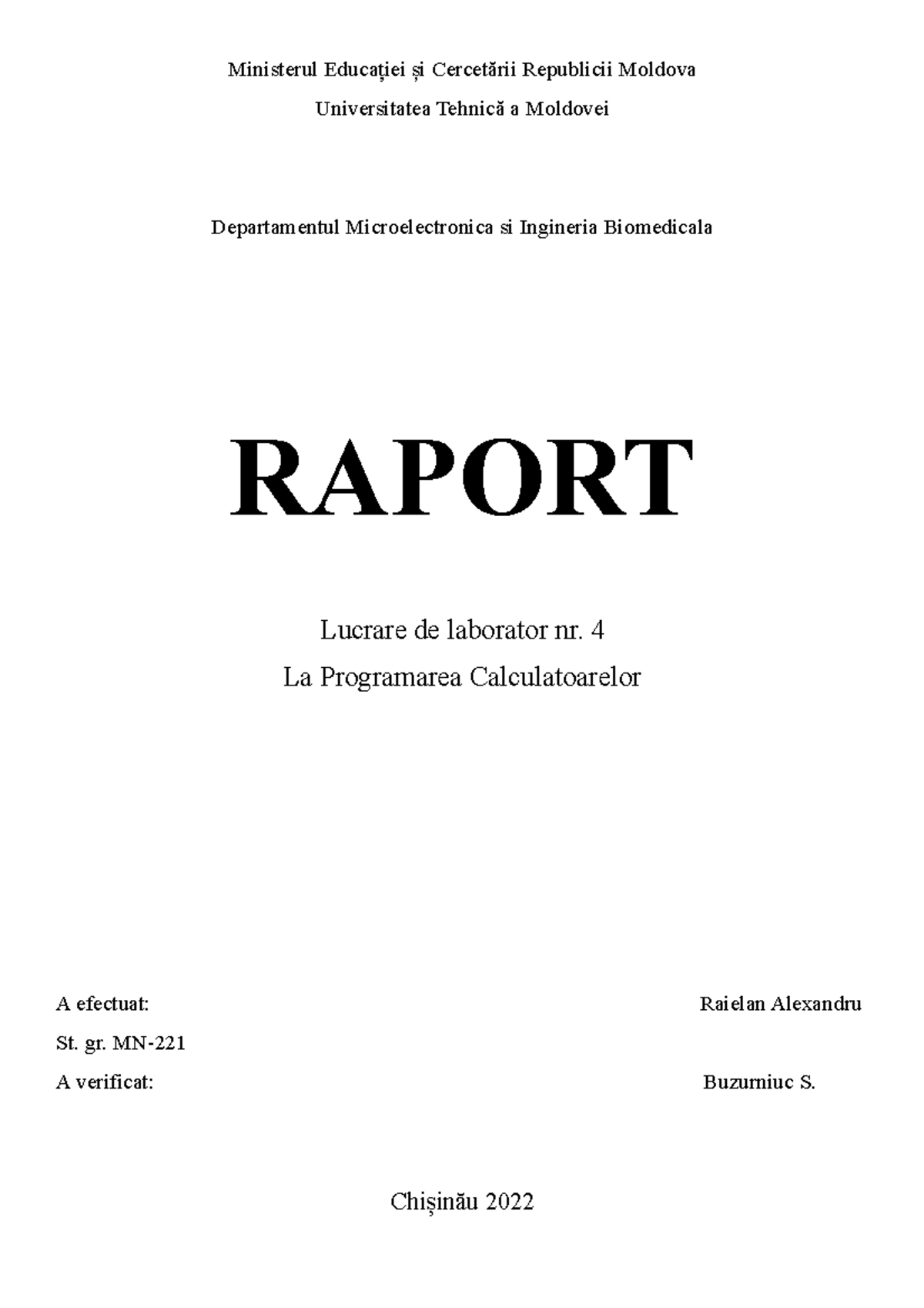 Raprt Lab4 - Lab 4 - Ministerul Educației și Cercetării Republicii ...