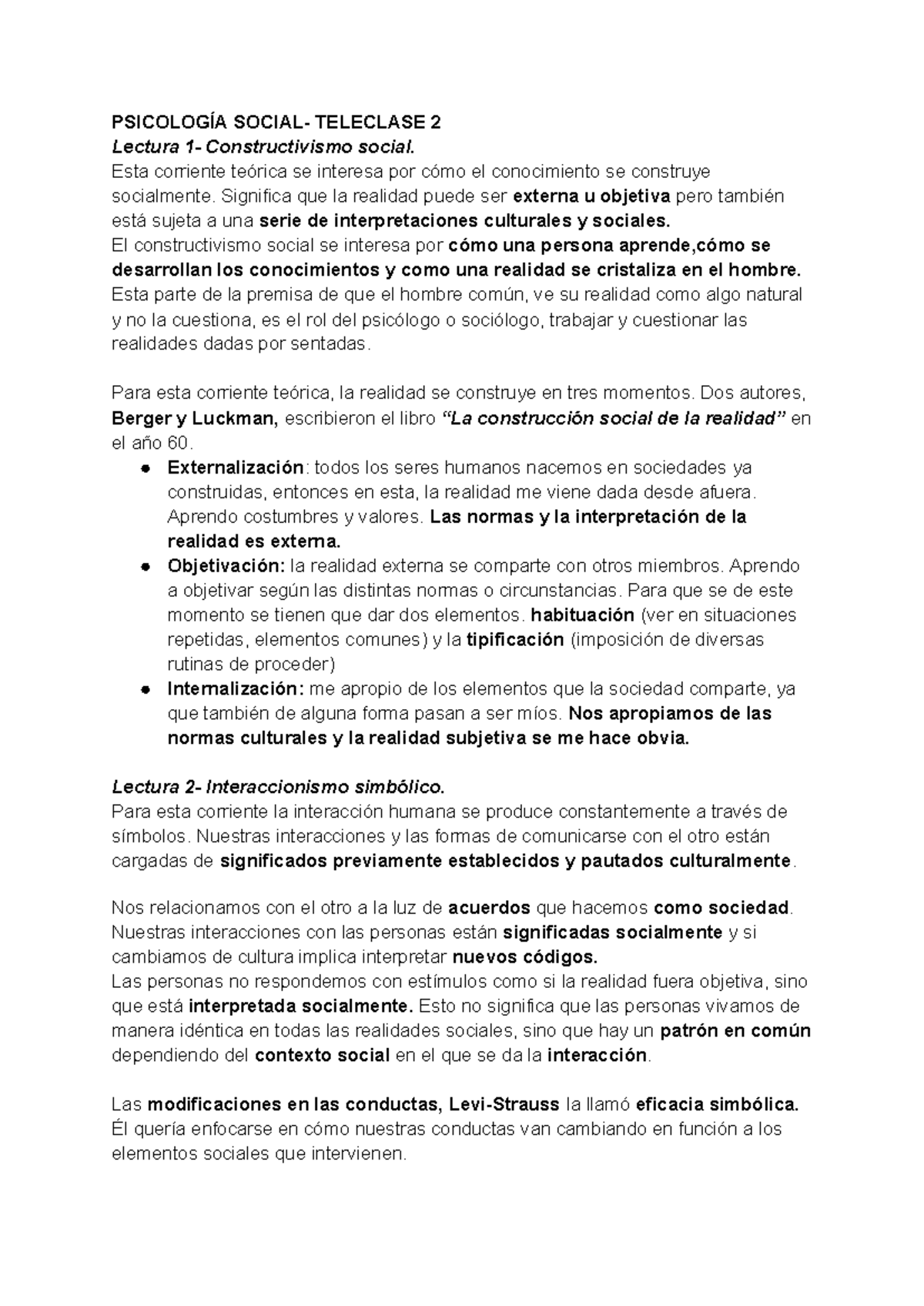 Psicologia Social Teleclase 2 - PSICOLOGÍA SOCIAL- TELECLASE 2 Lectura 1- Constructivismo social ...