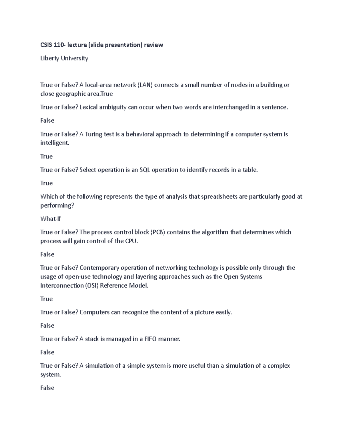 Csis 110-final exam-lecture presentation notes - CSIS 110- lecture ...