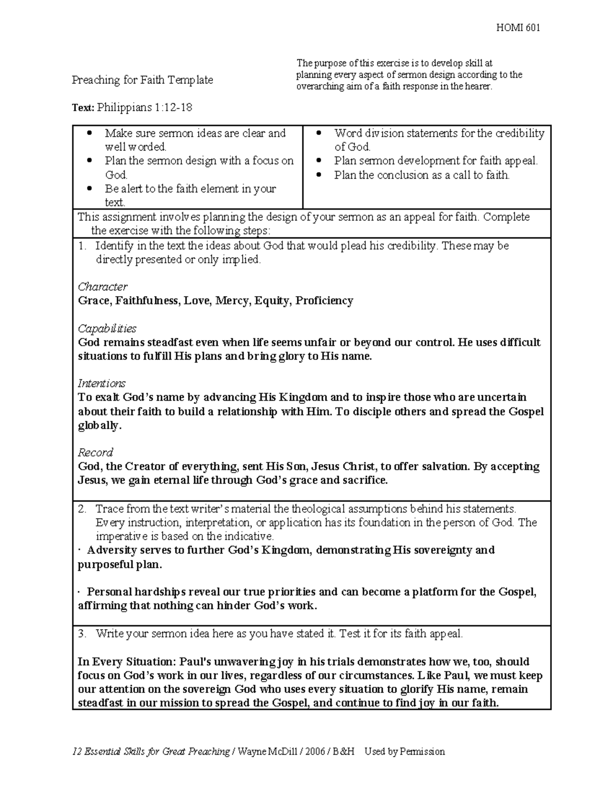 Preaching for Faith Template - HOMI 601 Preaching for Faith Template ...