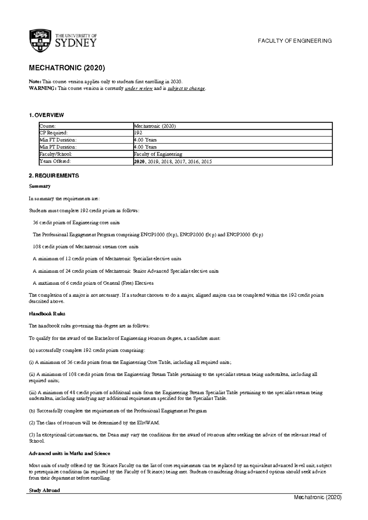 Mechatronic 2020 - Course Outline - FACULTY OF ENGINEERING MECHATRONIC ...