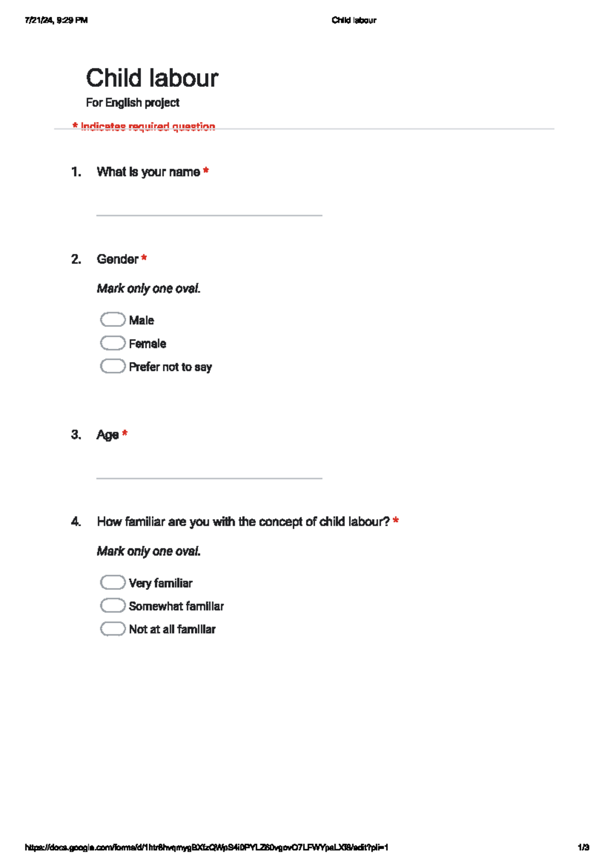 Child labour project questionaire - 9:29 PM Child labour Child labour ...