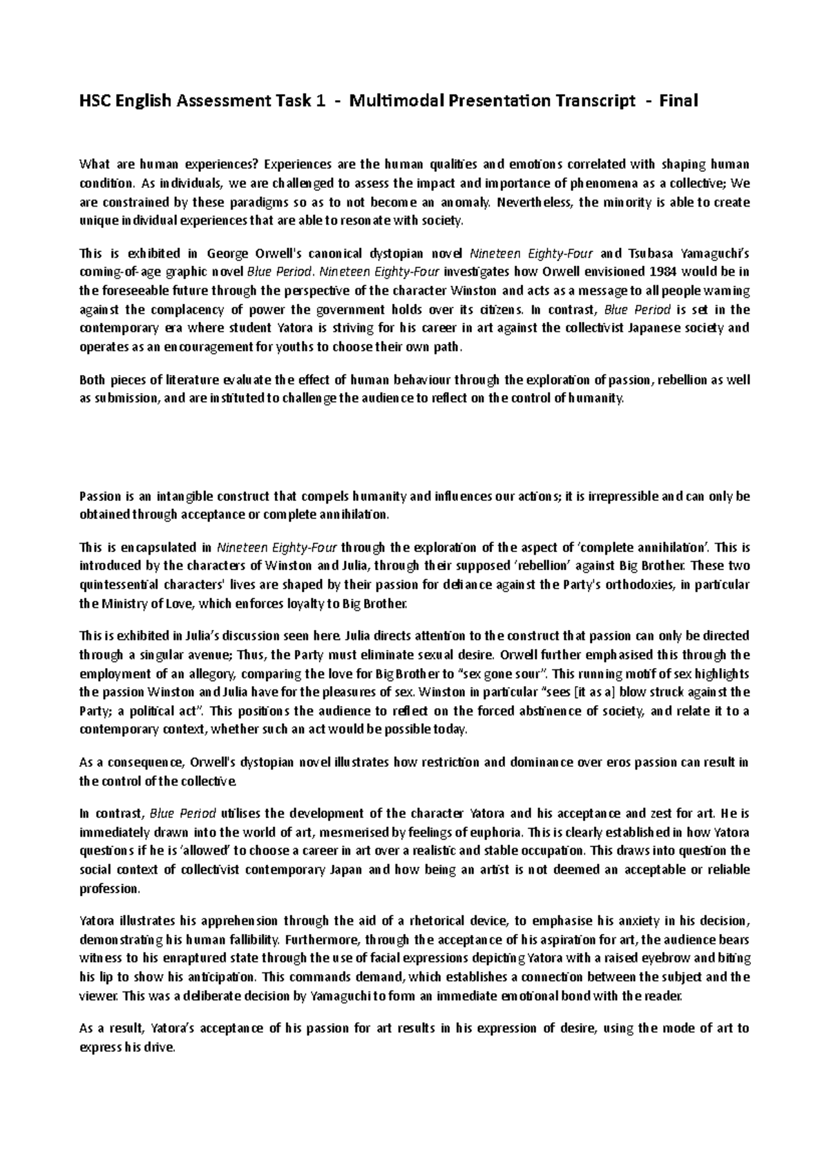 HSC English Assessment Task 1 - Multimodal Presentation Transcript - As ...