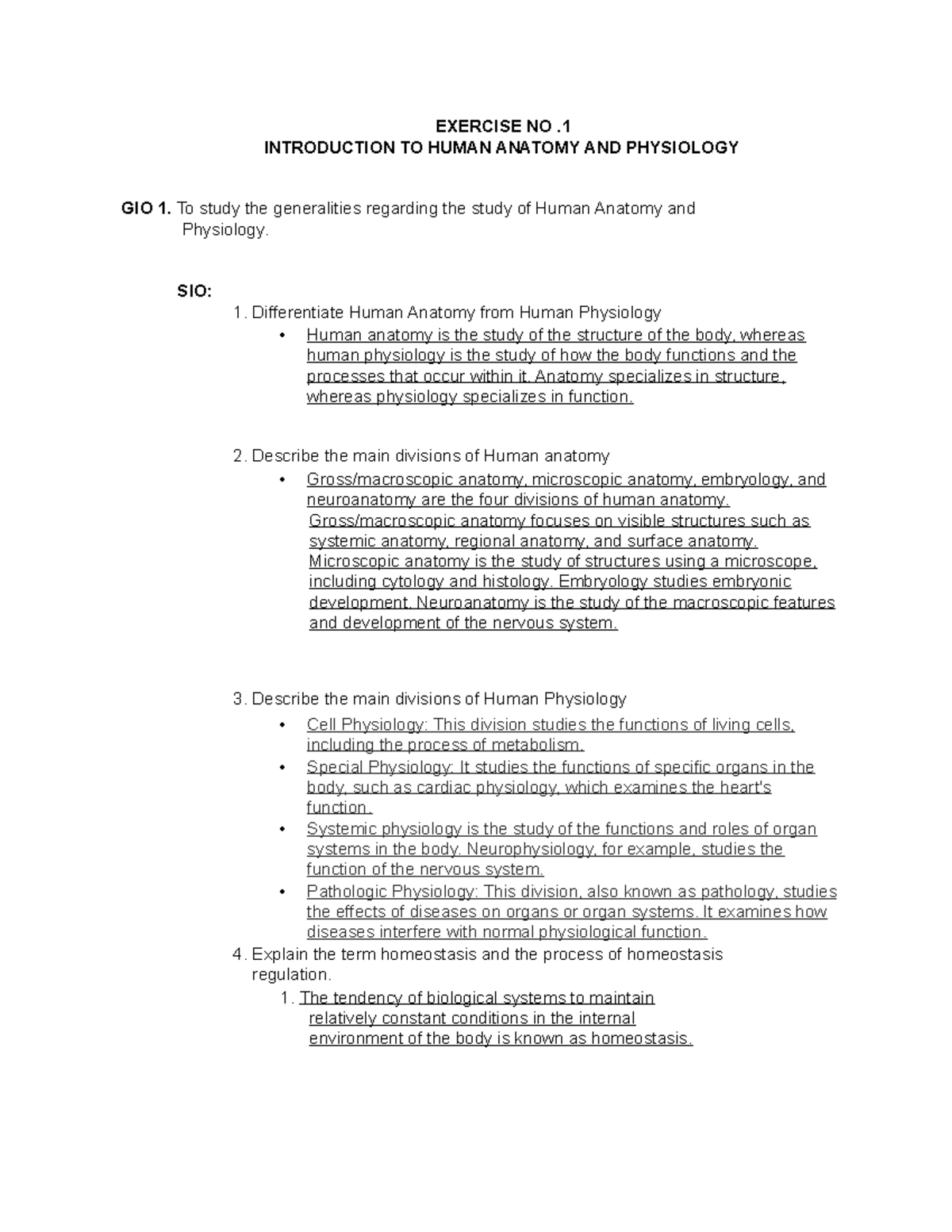 LAB Exercise Introto Human Anatomyand Physiology - EXERCISE NO ...