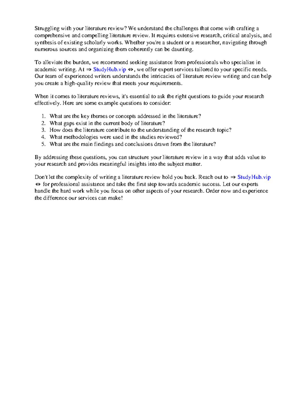 Example Literature Review Questions - Struggling with your literature ...