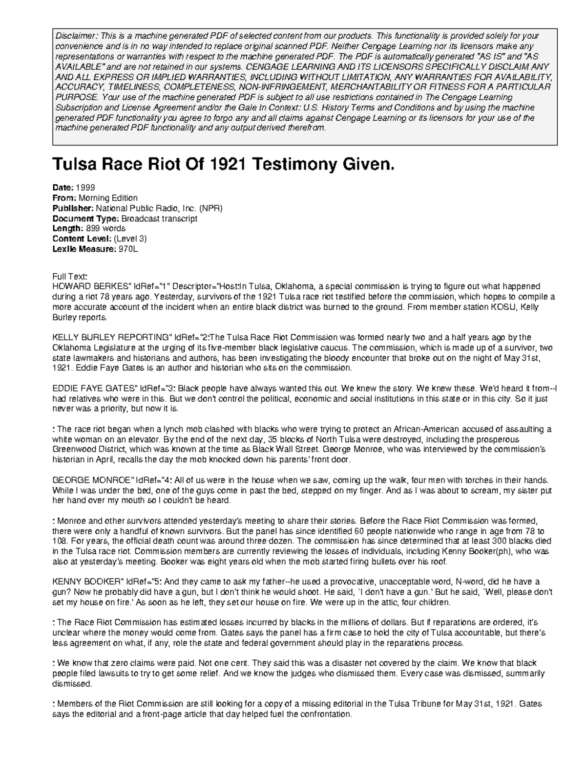 Tulsa Race Riot Of 1921 Testim - Disclaimer: This is a machine ...