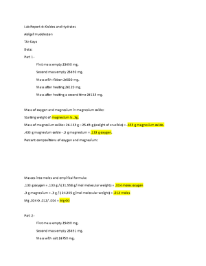 Lab report 7 Gen Chem - Lab Report 7- Red Cabbage Indicator Abigail ...