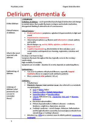 Delirium, dementia and organic brain disorders - Define delirium ...