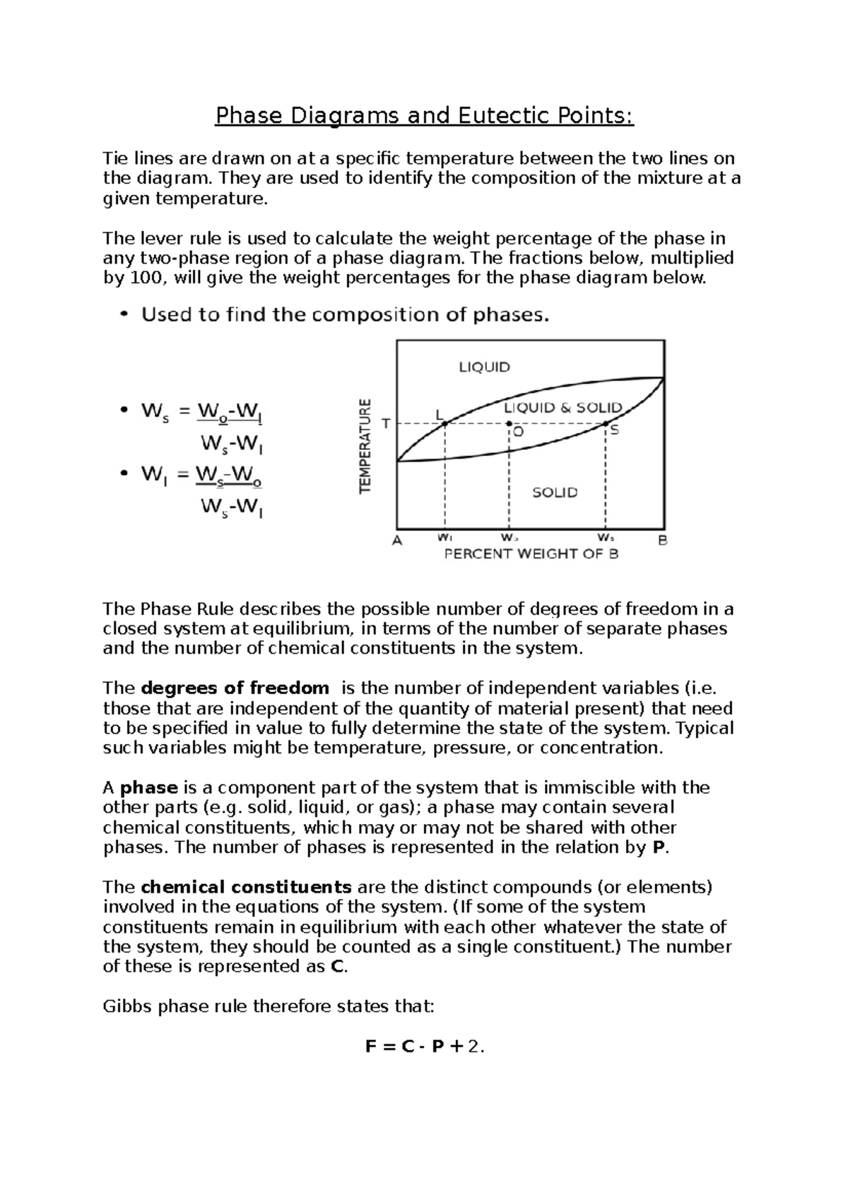 Phase diagrams and eutectic points - Phase Diagrams and Eutectic Points ...