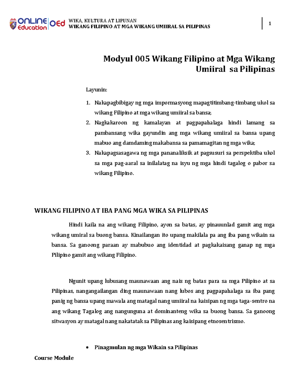 L4 Wikang Filipino at mga Umiiral na Wika sa Bansa Module 1 2 - WIKA ...