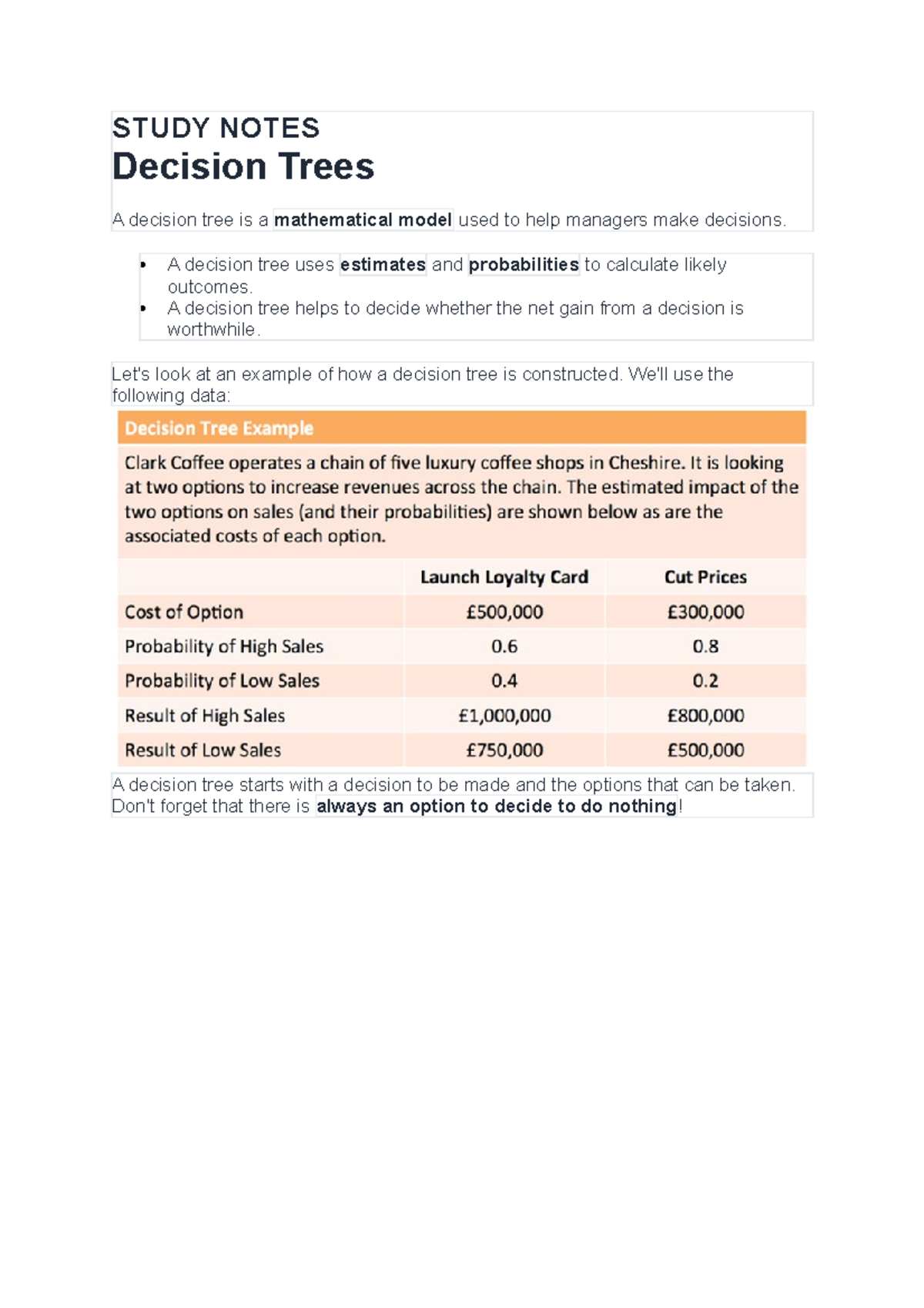 Decision Trees (Tutor 2U) - STUDY NOTES Decision Trees A decision tree ...
