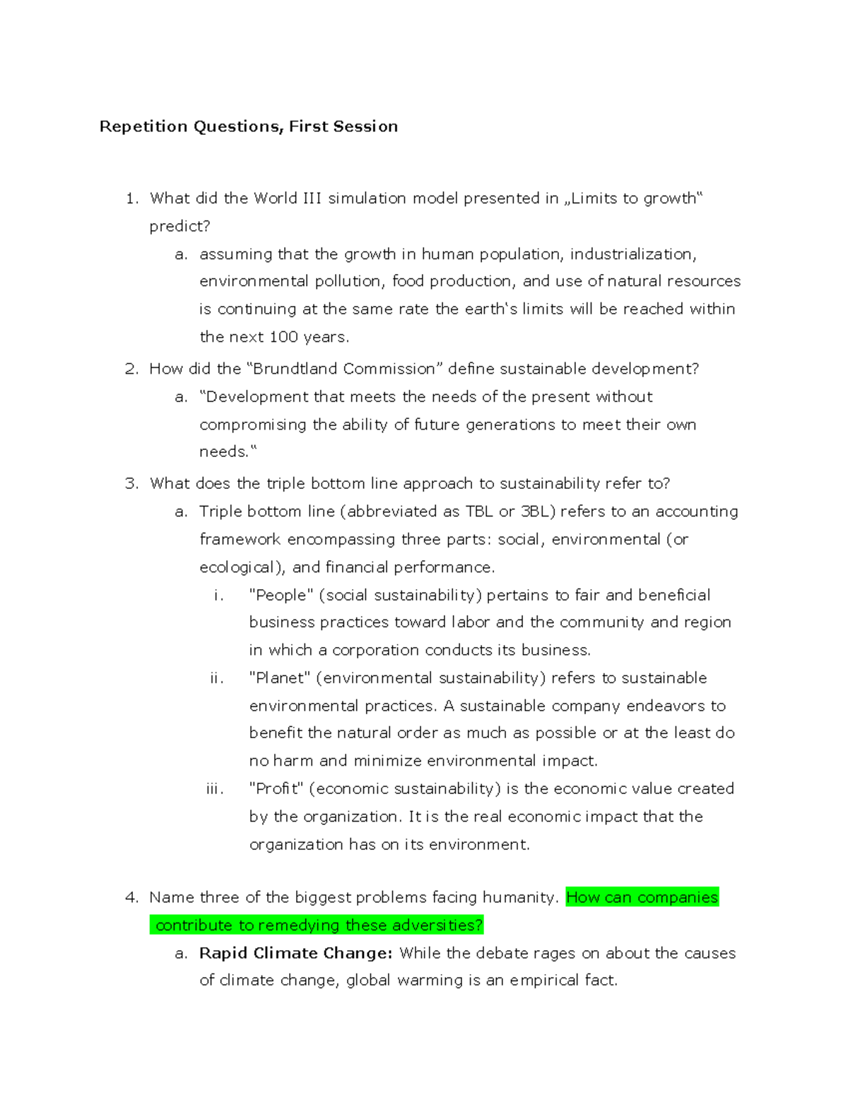 Questions for exams - Repetition Questions, First Session What did the ...