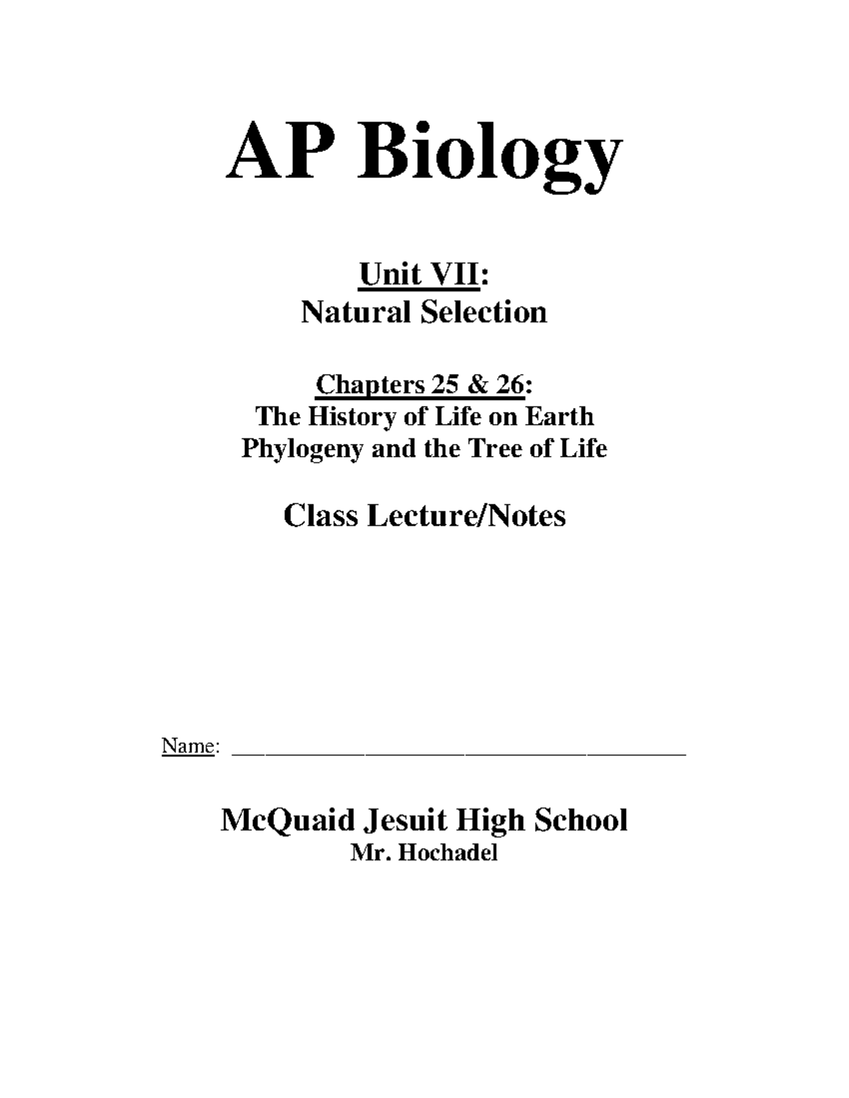 AP Bio - Chapters 25-26 Take Home Assignment - AP Biology Unit VII ...