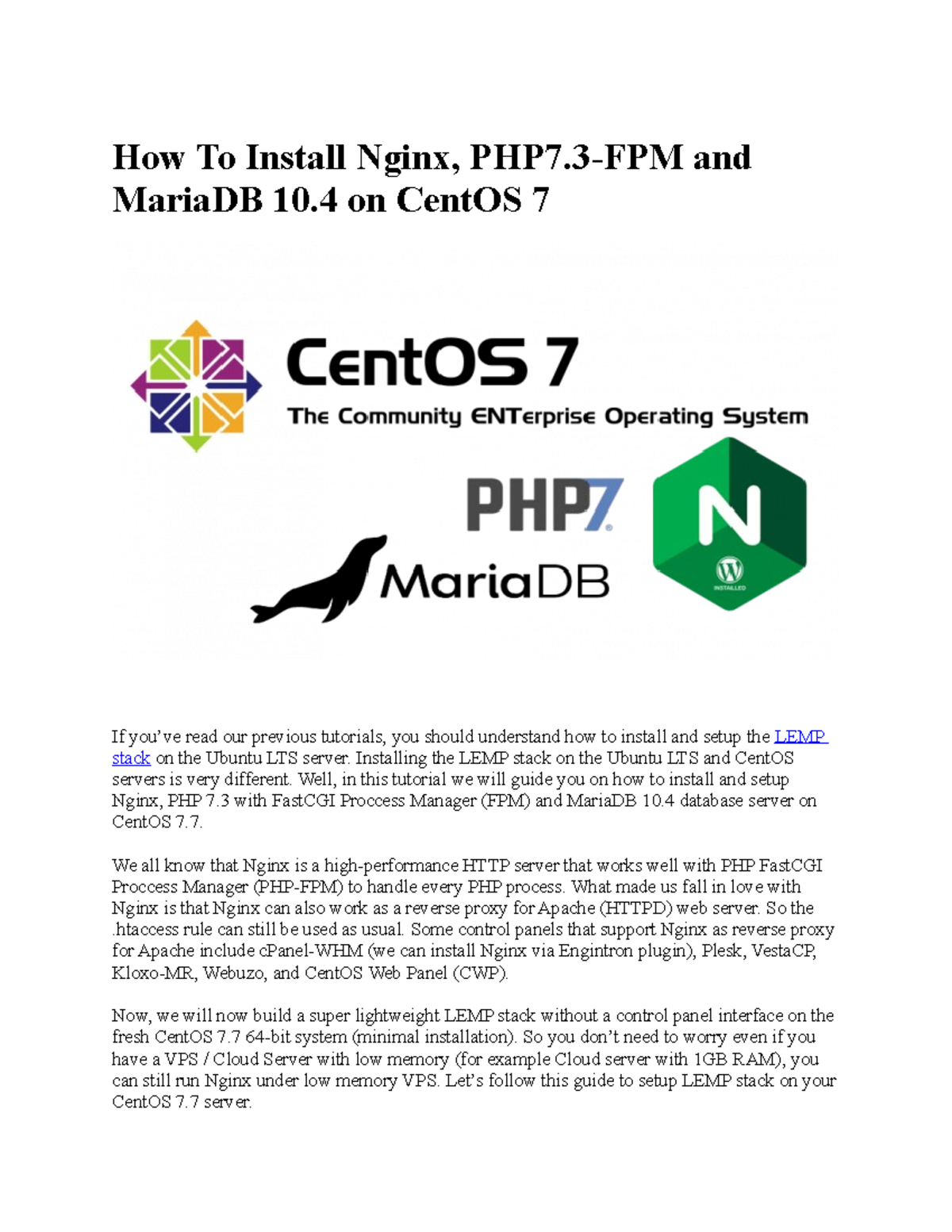 Panduan Install Server VPS Lengkap - How To Install Nginx, PHP7-FPM and MariaDB 10 on CentOS 7 ...