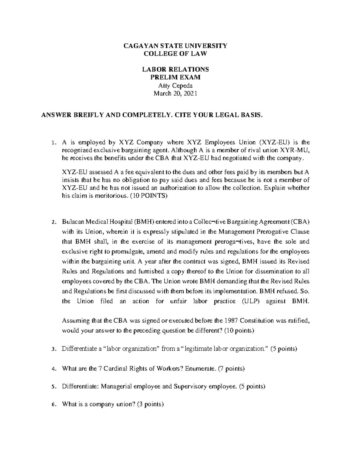 Prelims - Syllabus and cases - CAGAYAN STATE UNIVERSITY COLLEGE OF LAW ...