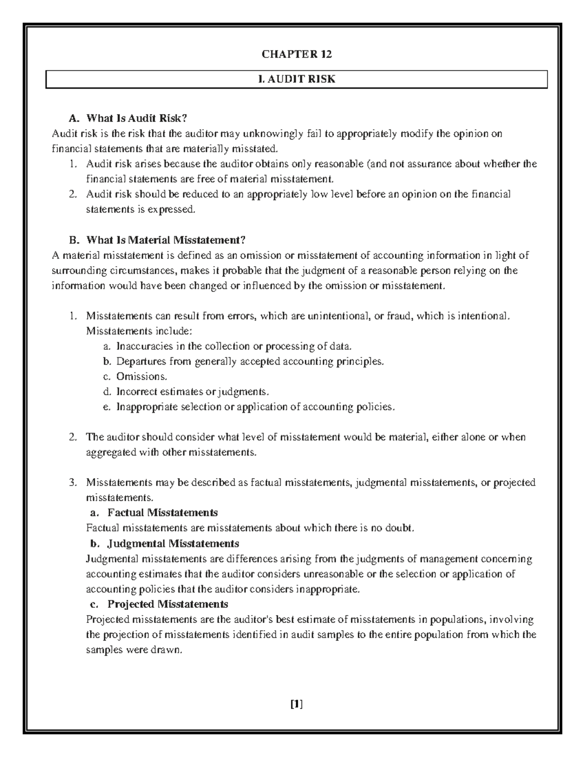Handout Chapter 12 Warning Tt Undefined Function 32 Chapter 12 I Audit Risk A What Is