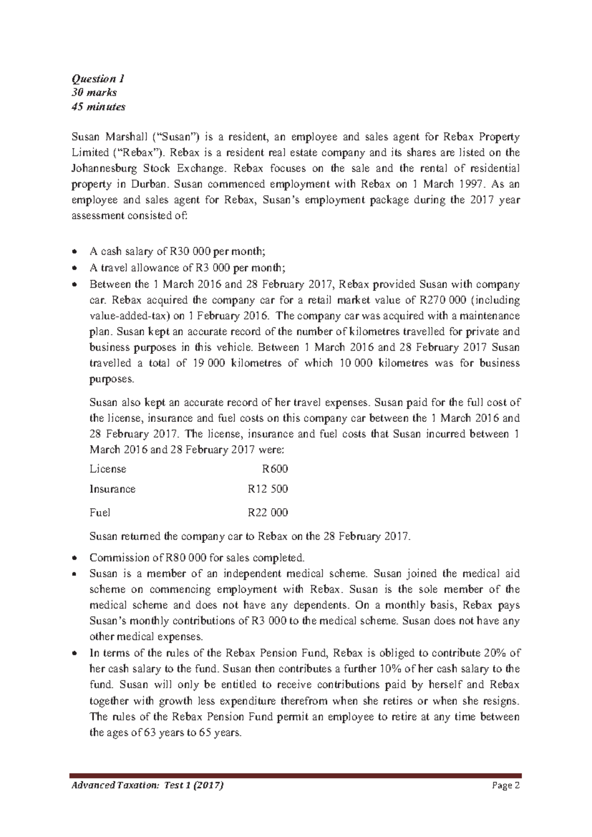 Taxation - W3 - Session 1 - Tutorial Q Scenario - Question 1 30 marks ...