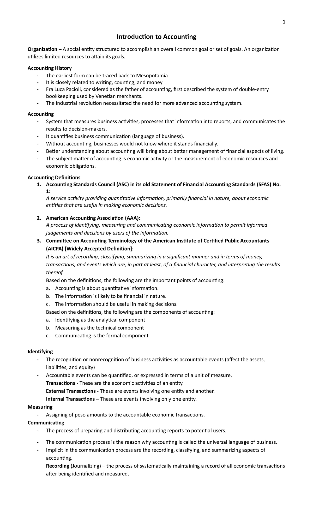 Introduction to Accounting - Introduction to Accounting Organization ...