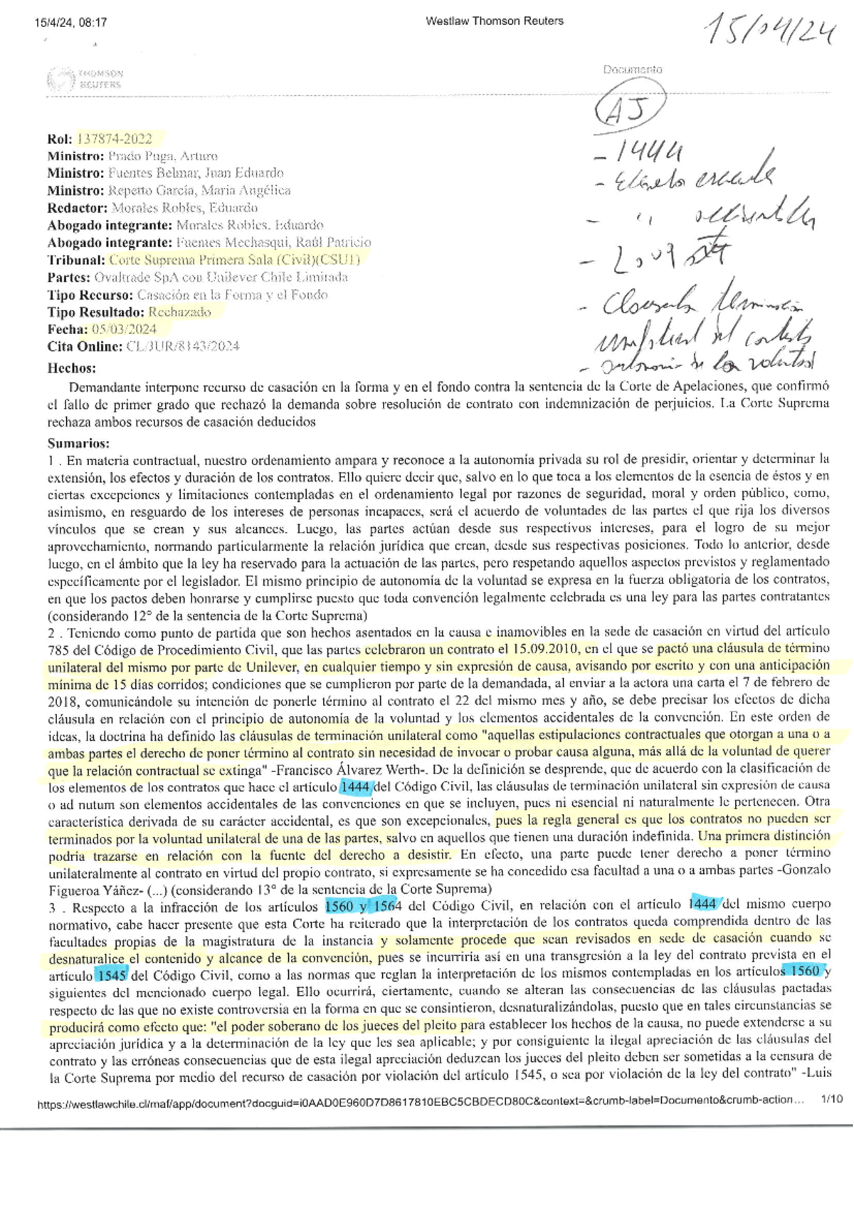 Sentecia CS, 137874 2022 - derecho civil - Studocu