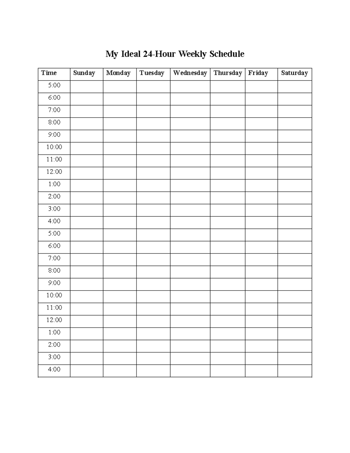 Ideal 24 Hour Weekly Schedule -Time Management Assignment-1-1 - EDUC ...