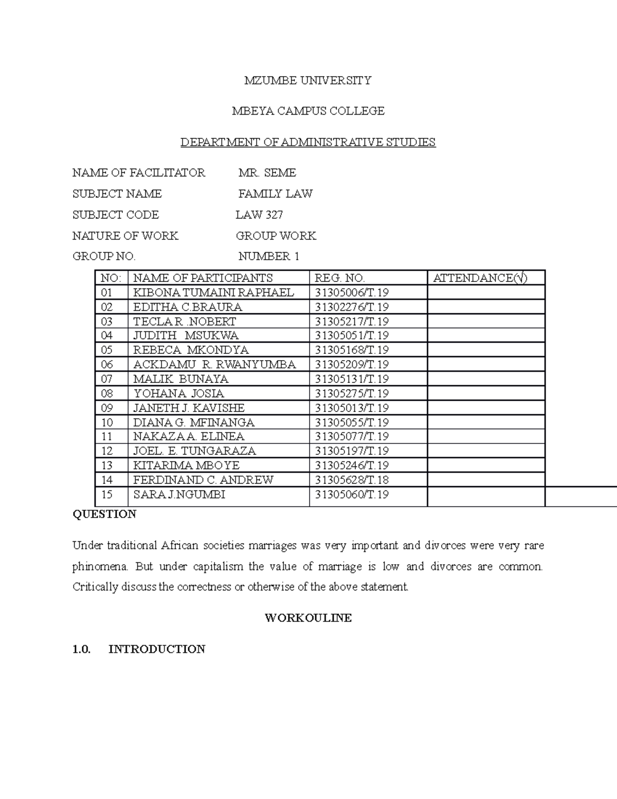 Family LAW Group-1 - MZUMBE UNIVERSITY MBEYA CAMPUS COLLEGE DEPARTMENT ...