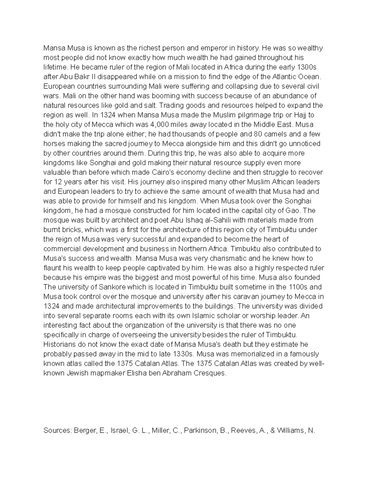 Chapter 9 Assignment Mansa Musa - Mansa Musa is known as the richest ...