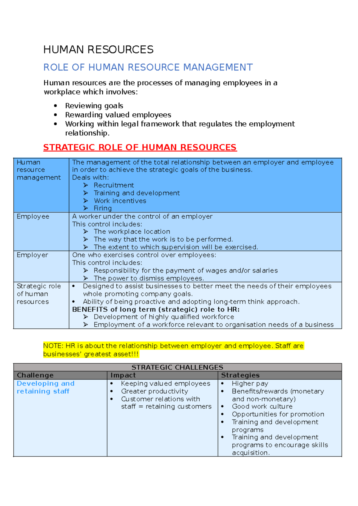 HR Notes - HUMAN RESOURCES ROLE OF HUMAN RESOURCE MANAGEMENT Human ...