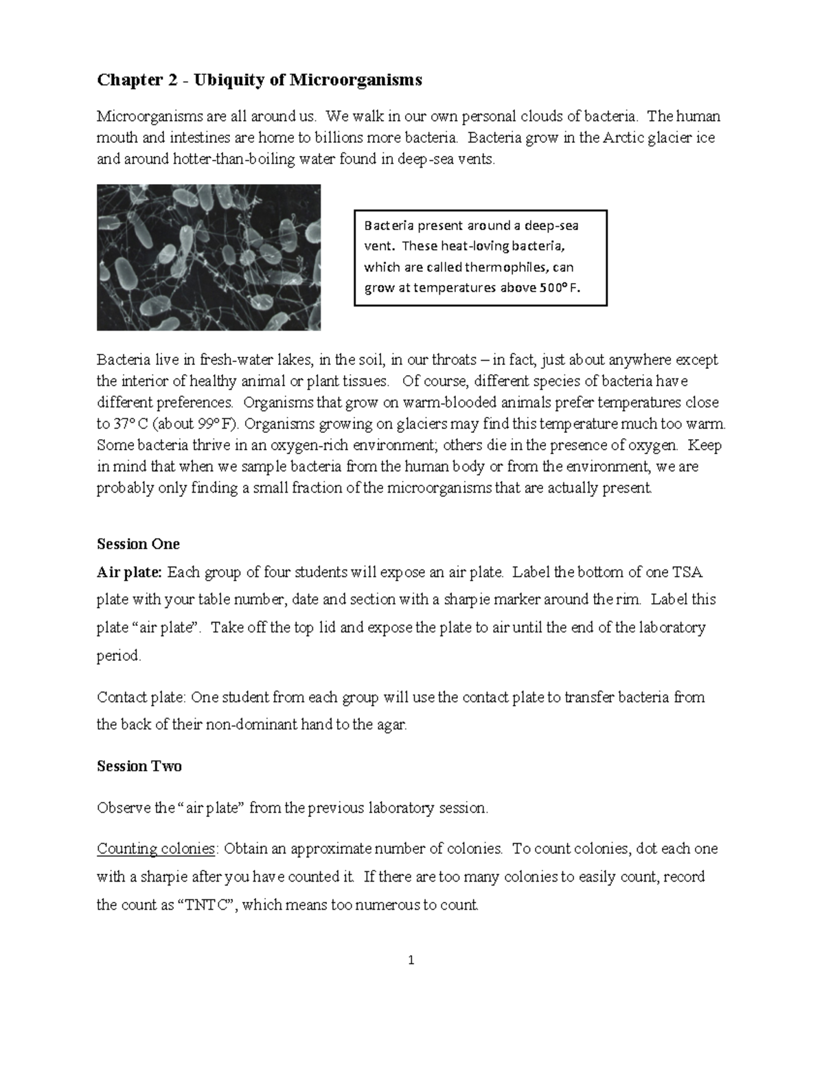 Chapter 2 Ubiquity PDF - 1 Chapter 2 - Ubiquity of Microorganisms Microorganisms are all around ...
