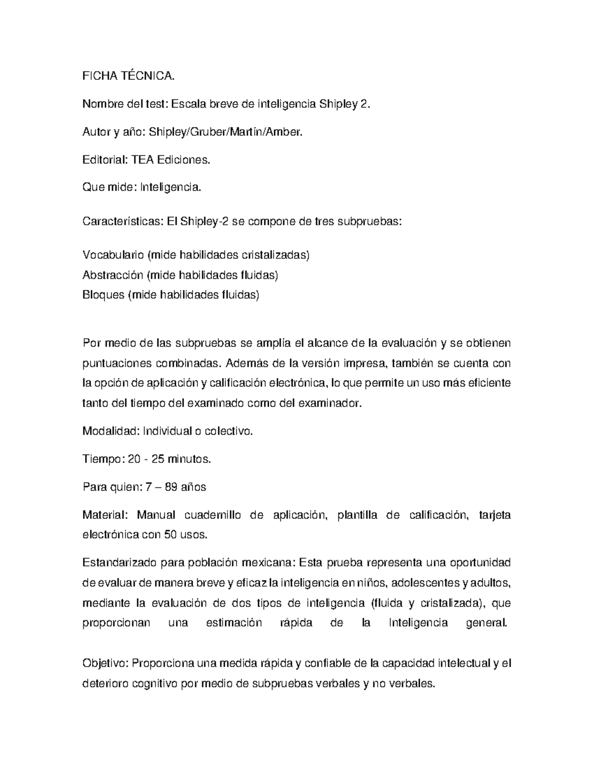 Scribd - Ajá - FICHA TÉCNICA. Nombre del test: Escala breve de ...