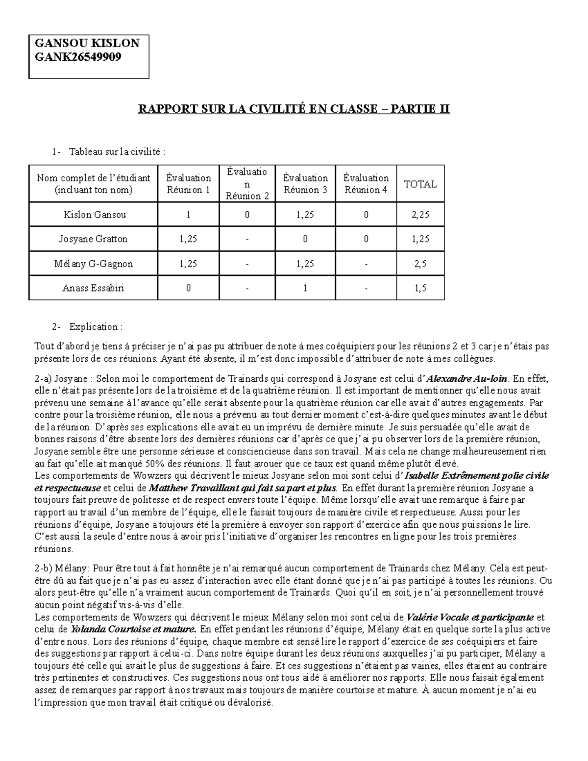 Rapport Civilité 2 - GANSOU KISLON GANK RAPPORT SUR LA CIVILITÉ EN ...