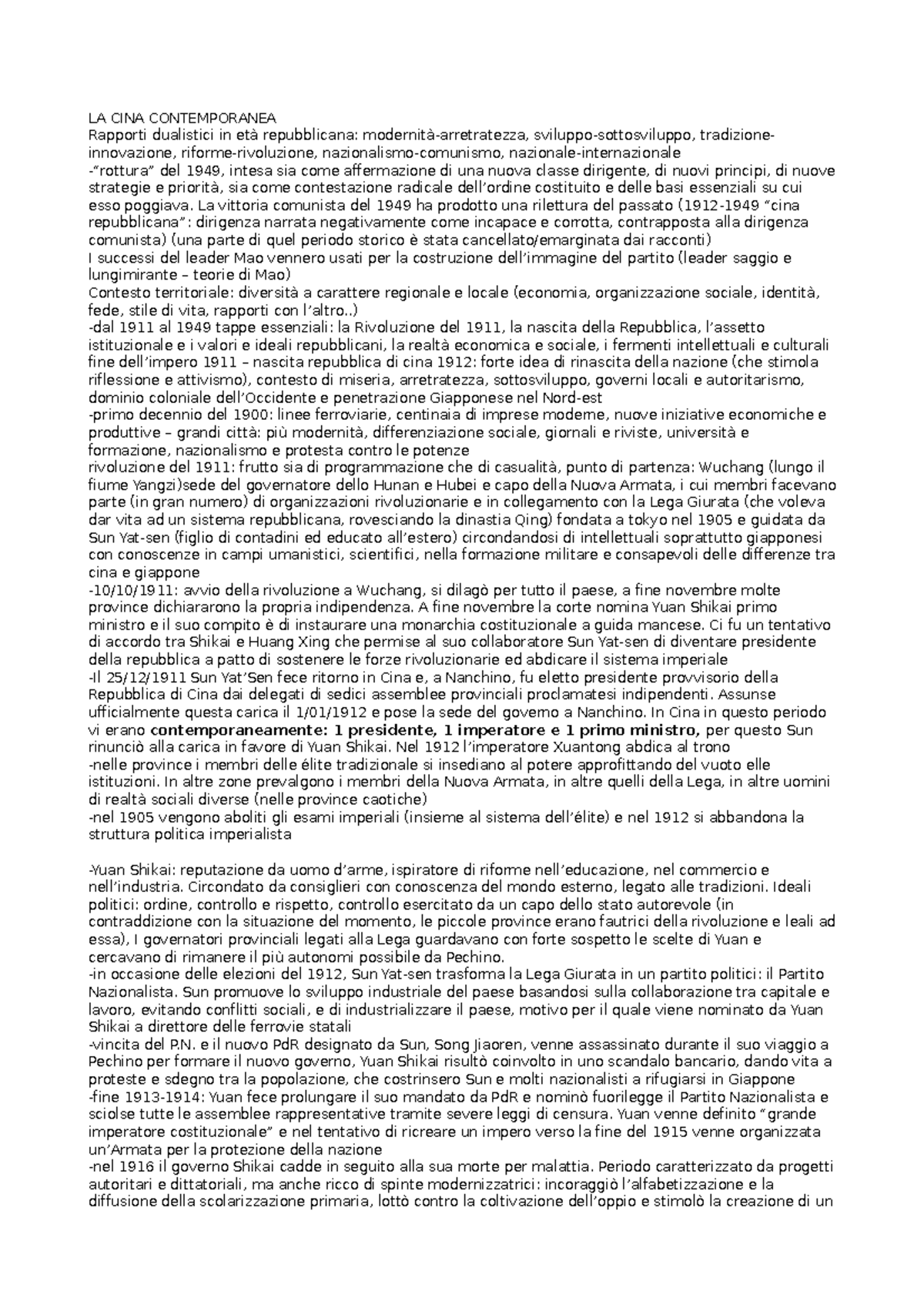 Samarani-riassunto - La Cina contemporanea. Dalla fine dell'impero a ...